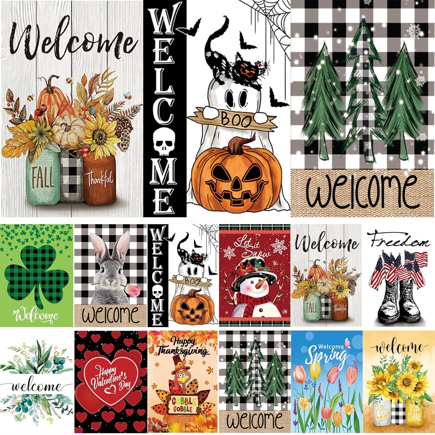 Seasonal Garden Flags Set of 12 Double Sided 12 x 18 Inch Yard Flags ...