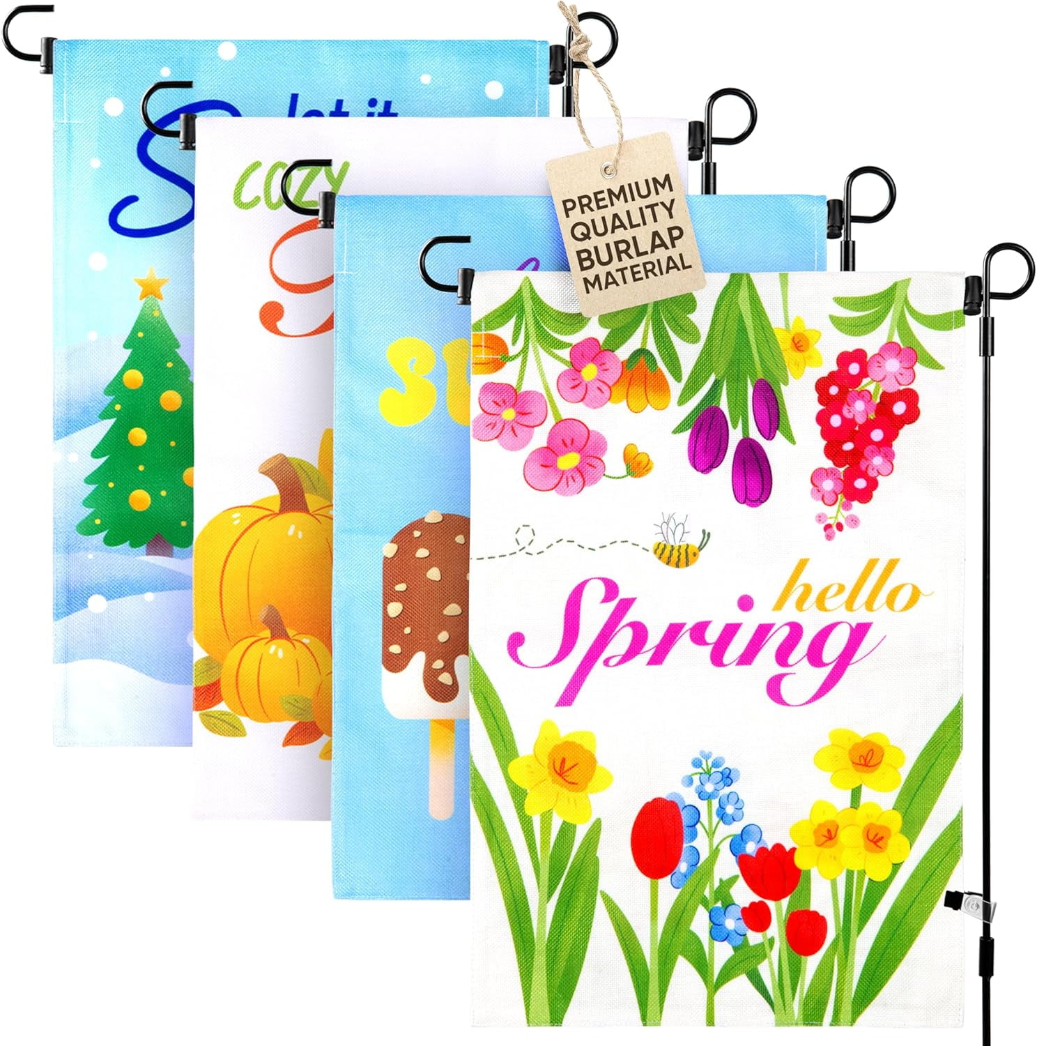 Seasonal Garden Flags - Set of 4 Garden Flags for Outside for Summer ...