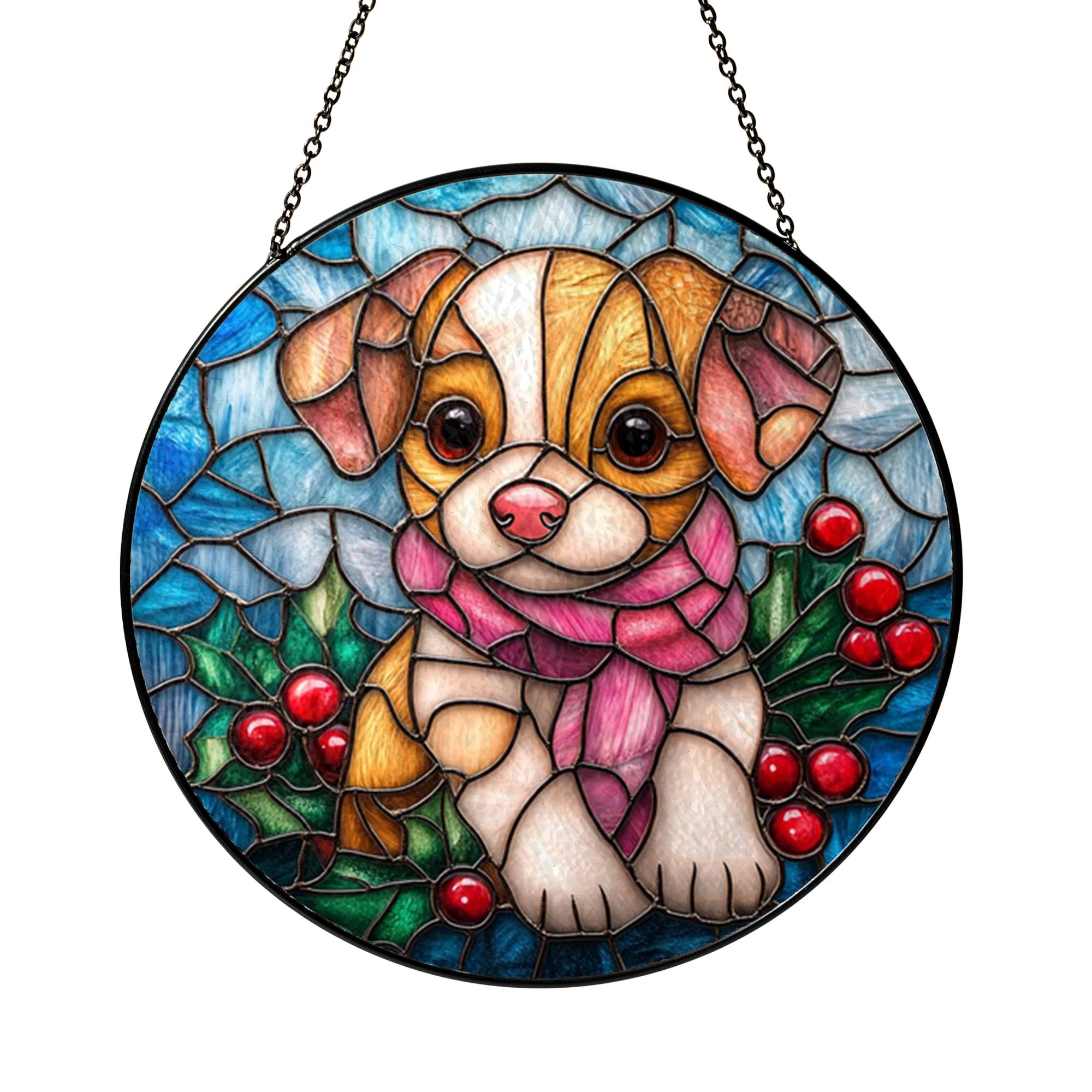 Seasonal Greenery Dog Stained Glass Suncatcher – Window Decor2301 ...
