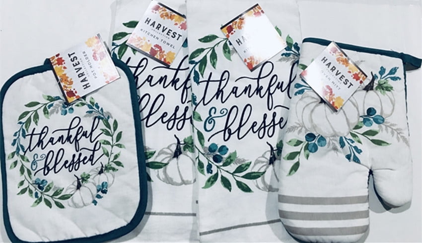 Seasonal Kitchen Linen Set - Fall Autumn Harvest Pumpkin Kitchen Towel ...