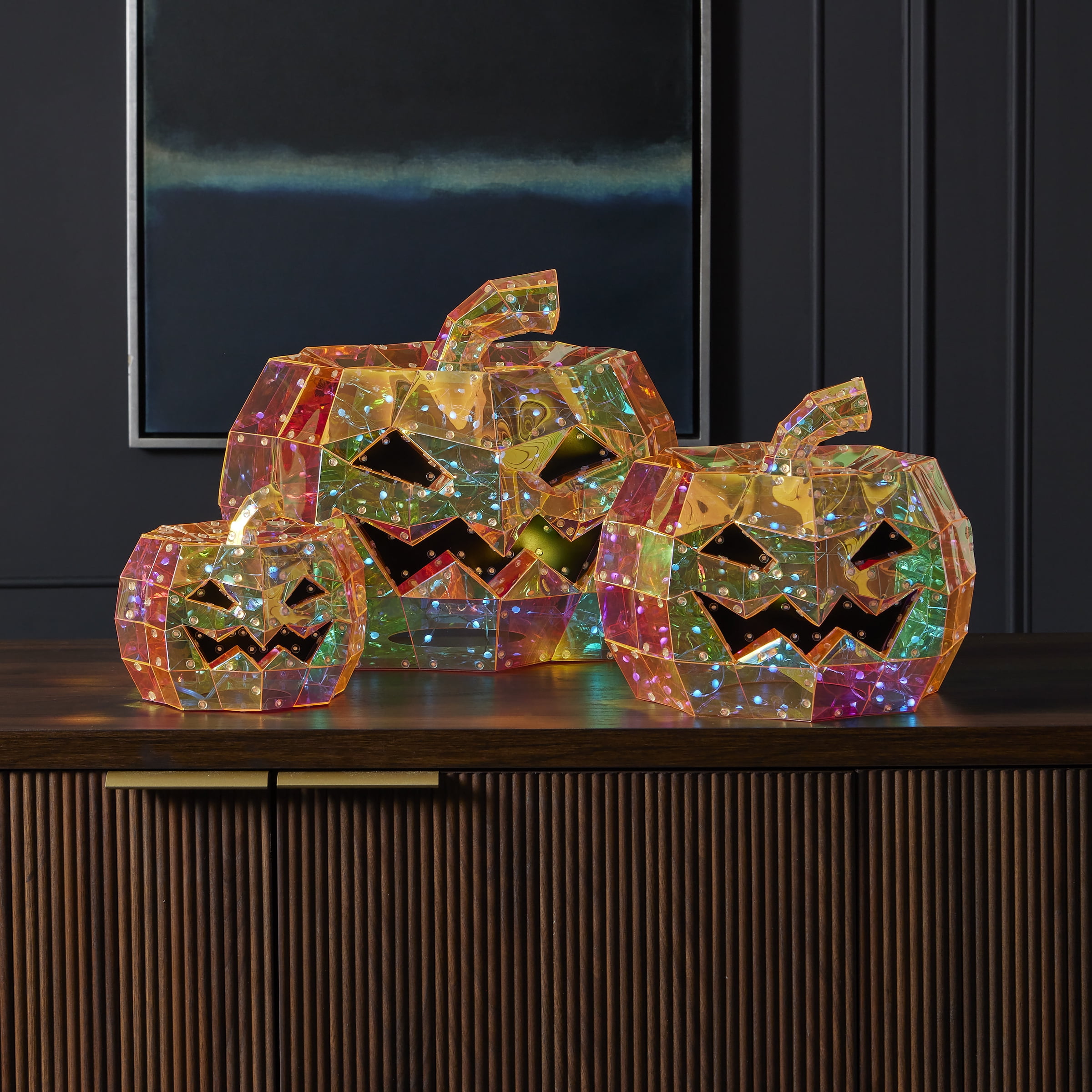Seasonal LLC Halloween LED Light - Prismatic Iridescent Pumpkin Set of ...