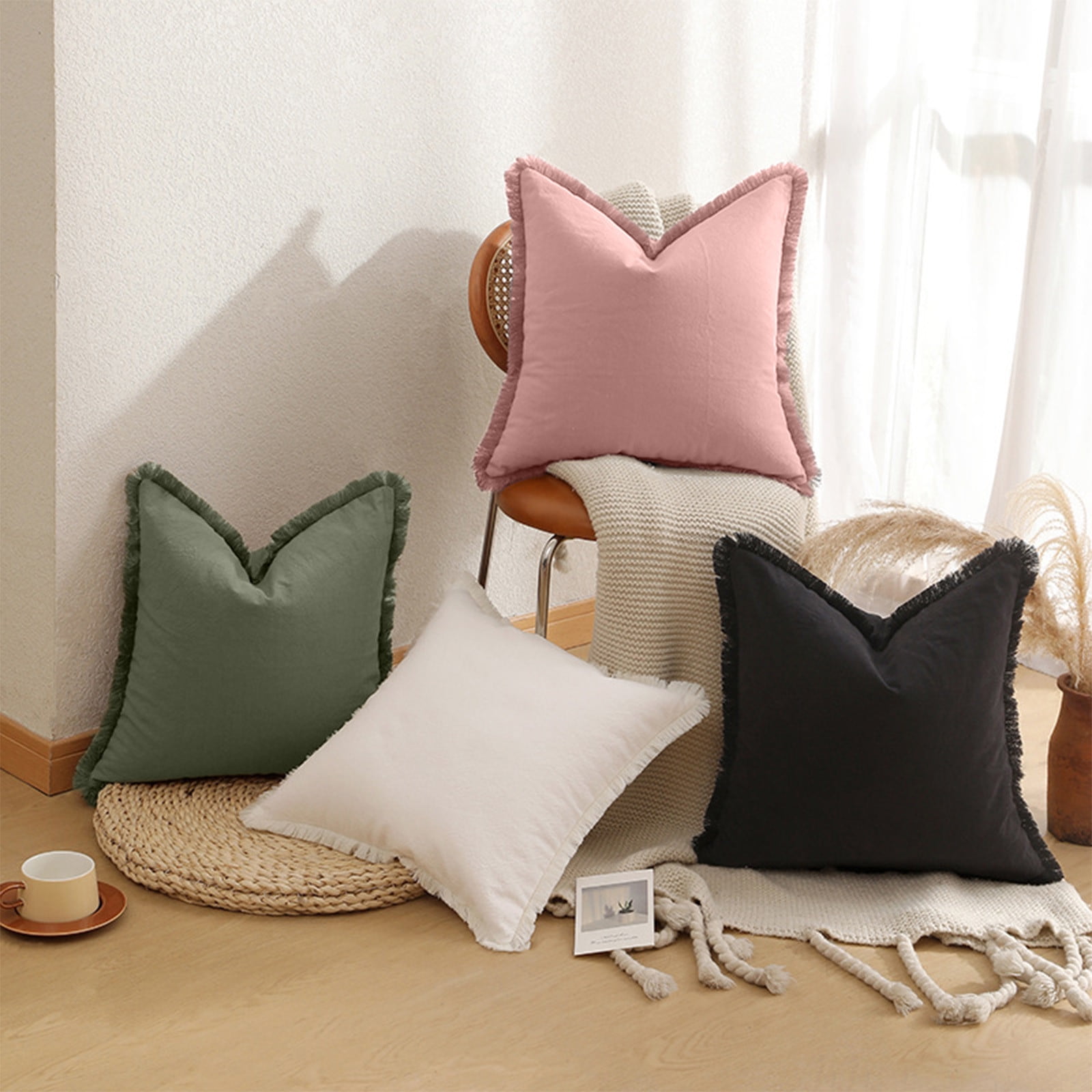 Discounted, Thickened Sofa Pillow, Cotton & Linen Tassel Cushion for ...