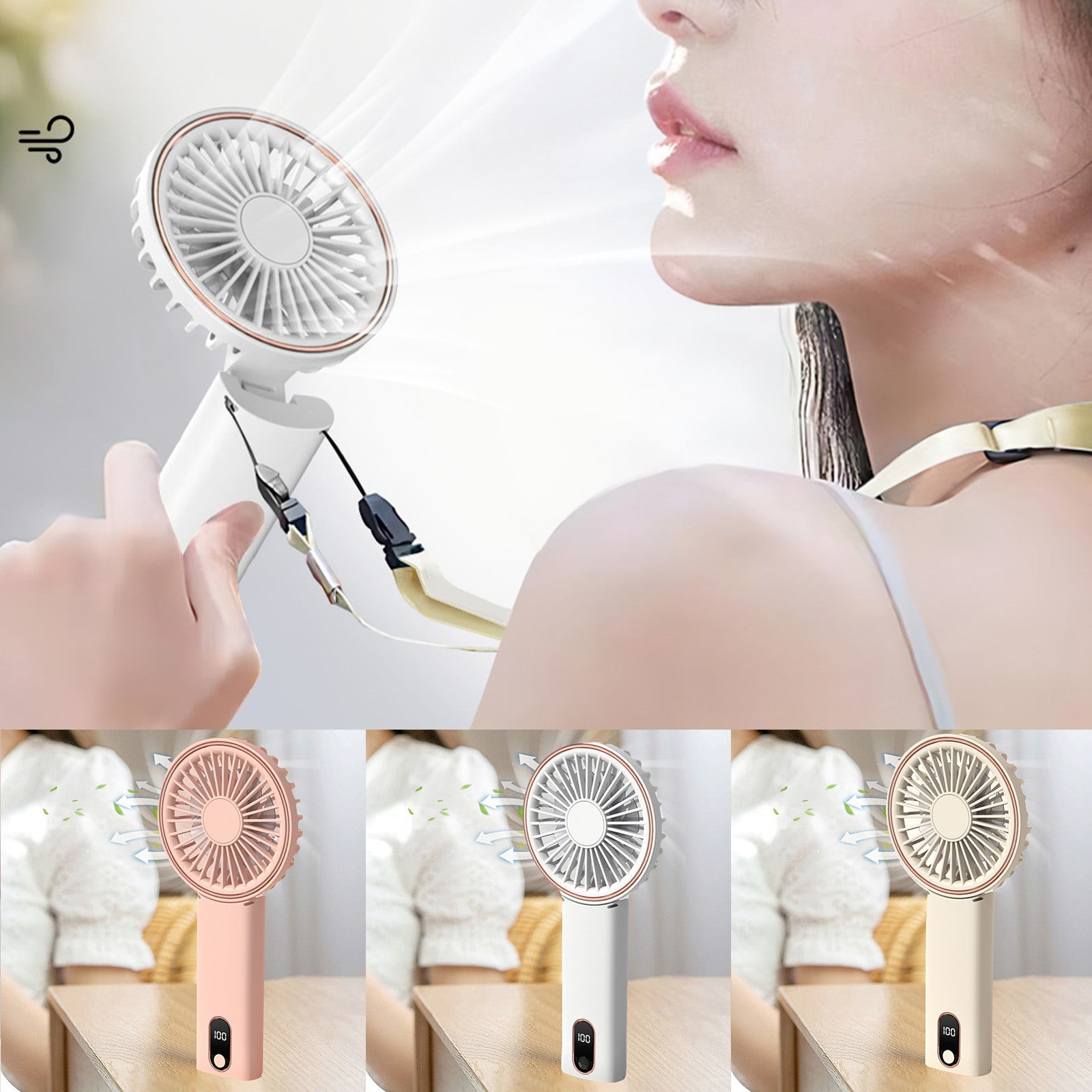 Seasonal Savings, Portable Handheld Fan, Rechargeable 2000mAh, 4 Speed ...