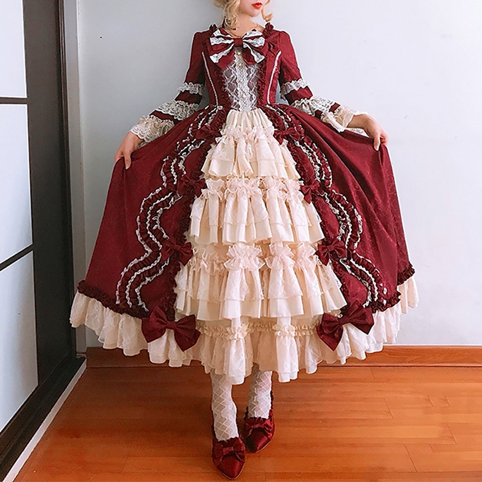 Seasonal Savings, Vintage Gothic Court Gown, Lace Clashing Dress, Women ...