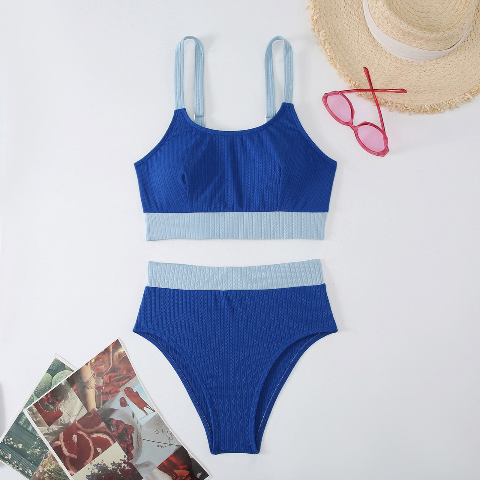 Seasonal Savings, Women's Solid Color Swimsuit, Strapped Two-piece ...