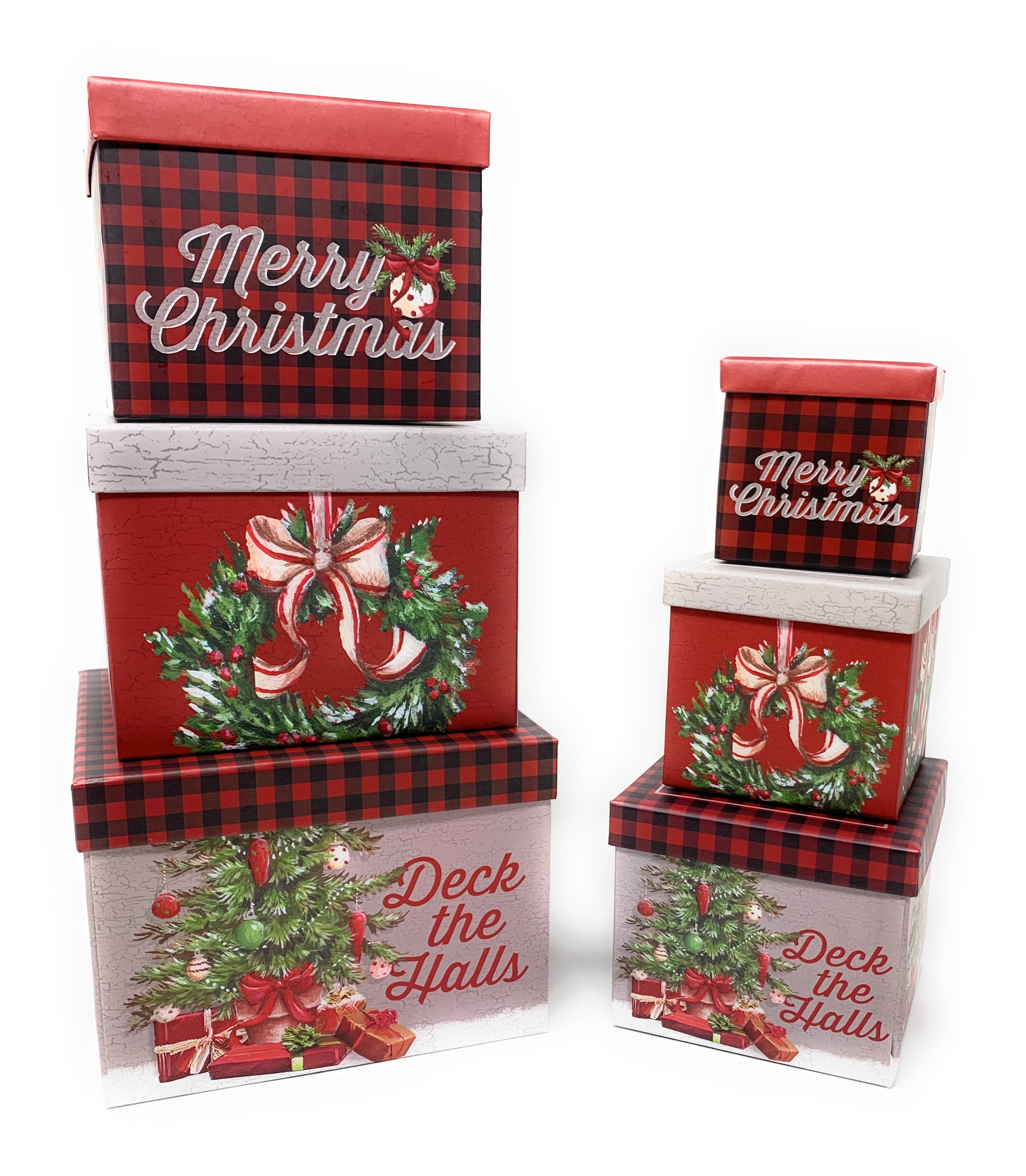The Seasonal Shop Christmas Nesting Gift Boxes Set, 6 Sizes, Wreath ...