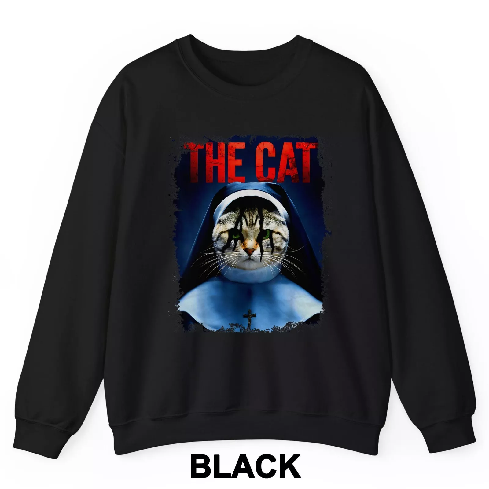 Seasonal Sweatshirt, Cat Nun Humor Cat Lover - Halloween Funny ...