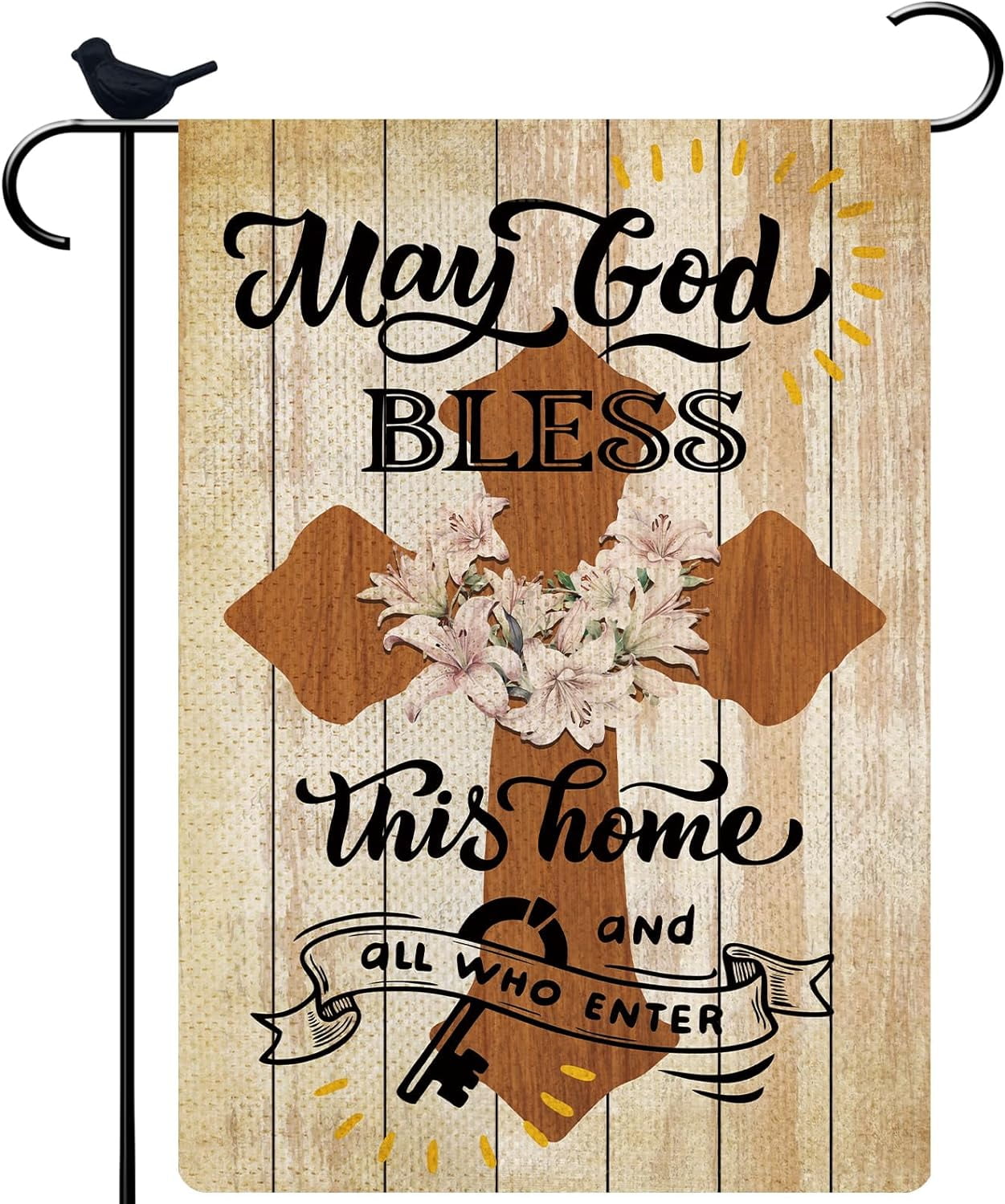 Seasonal Welcome Garden Flag May God Bless with Home and All Who Enter 12 x 18 Inch Double Sided ...