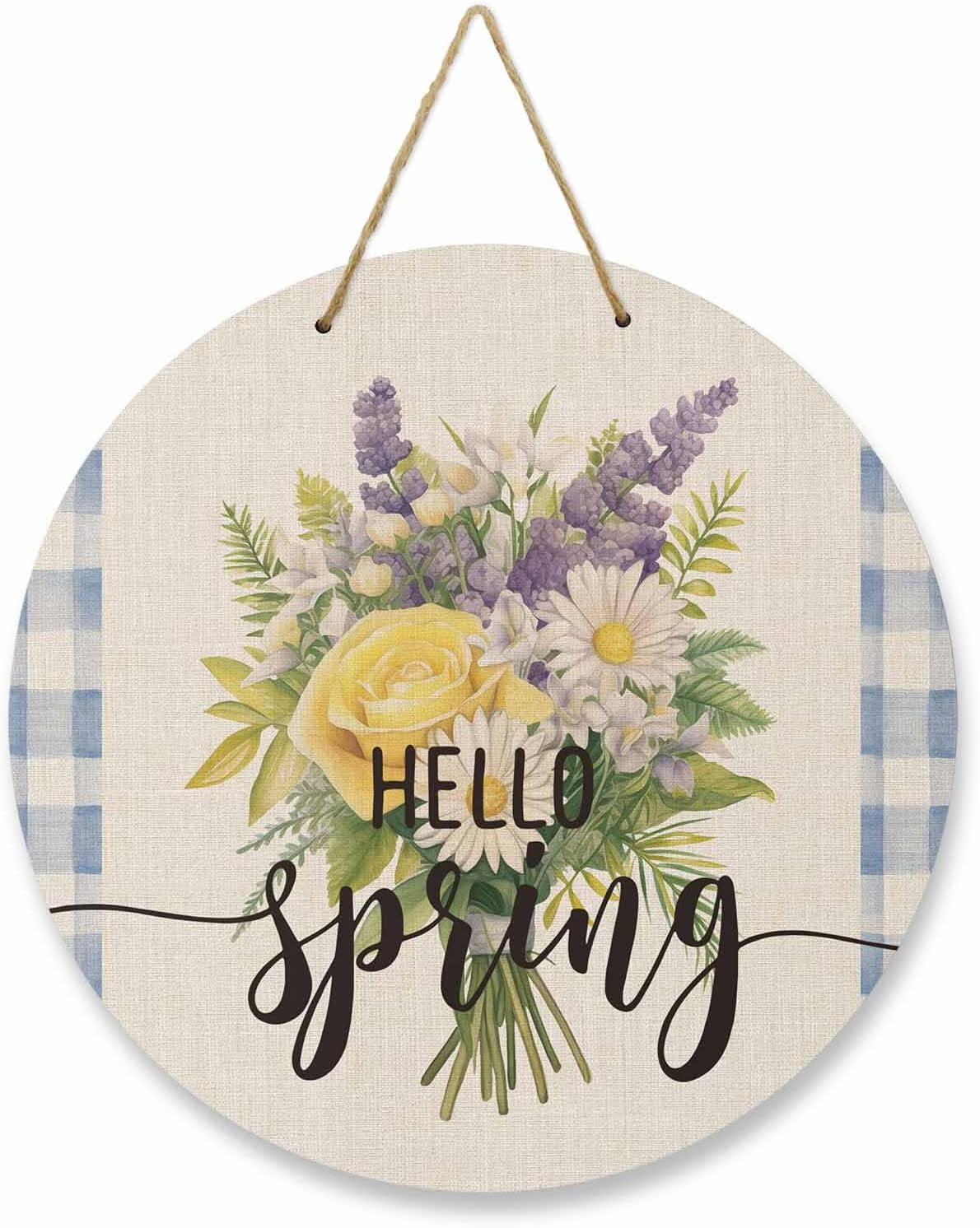 Seasonal Welcome Sign Front Door Decoration Retro Flower Blue Door Sign ...