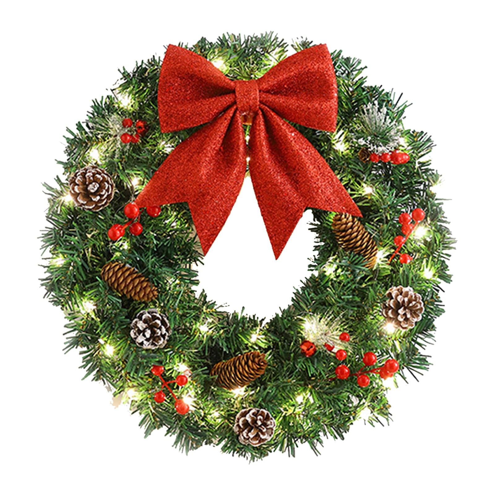 Seasonal offers christmas wreaths for front door Pre-Lit Artificial Christmas Wreath, 18 Inch ...