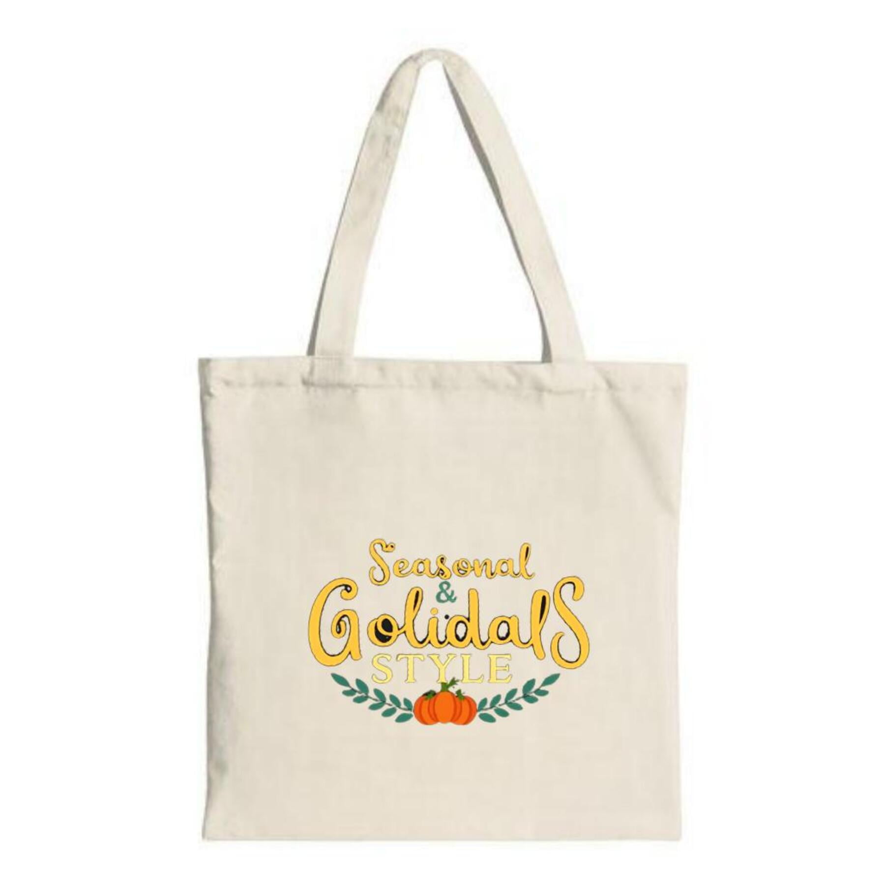 Seasonal & ' s Style Canvas Tote Bag - Playful Cursive Text with Leaves ...