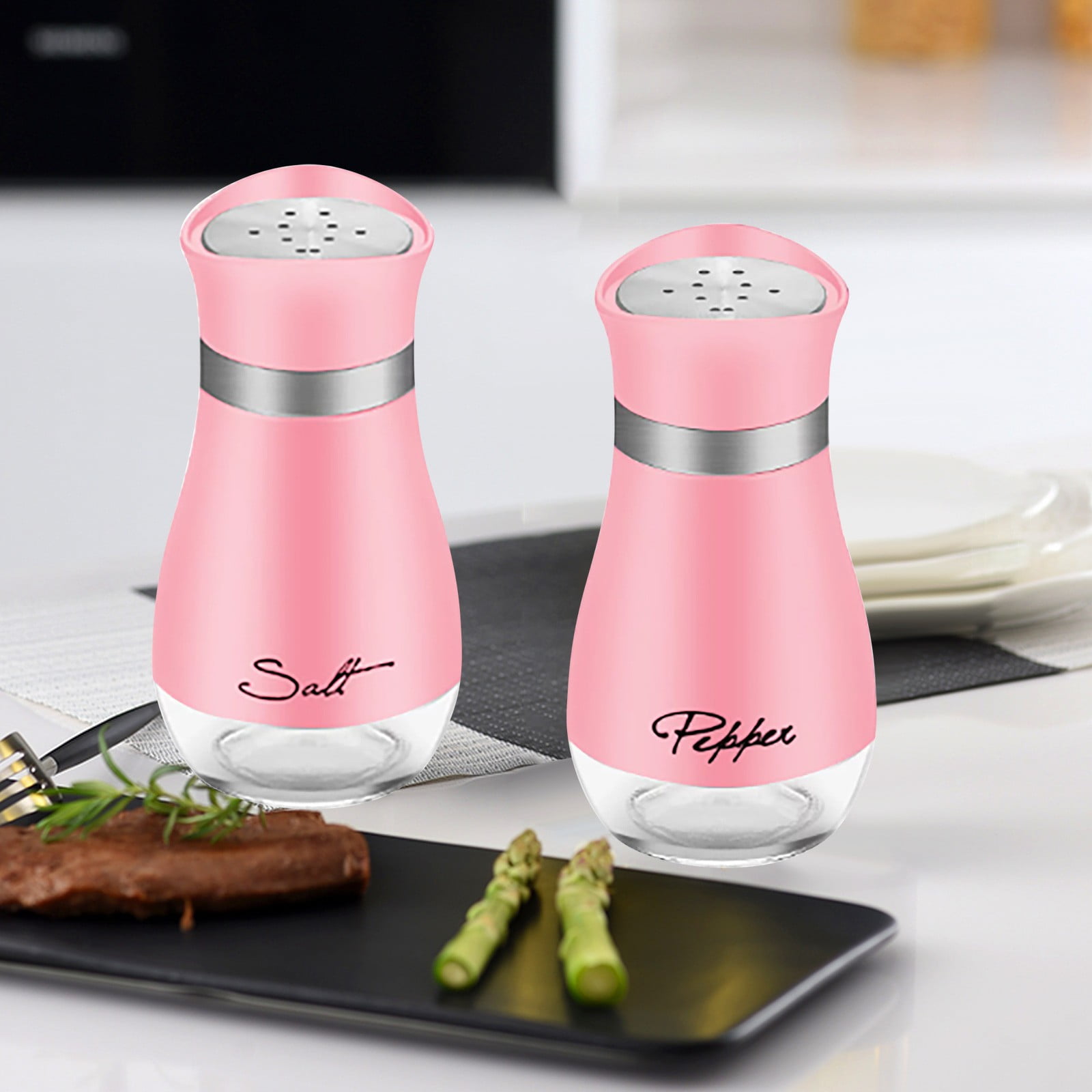 Seasoning Bottle 2Pc And Pepper Shakers Elegant With Clear Glass Bottom ...