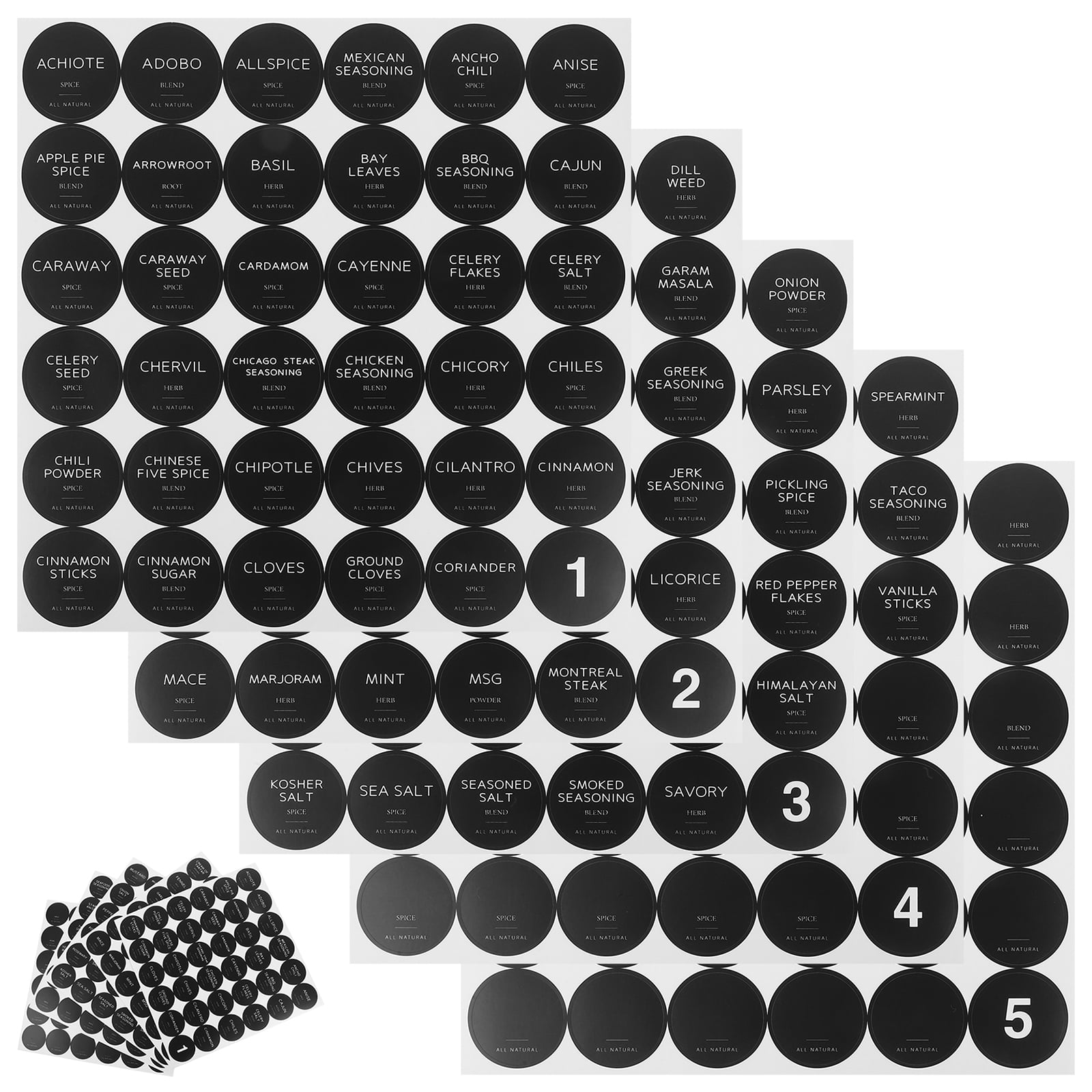 Seasoning Bottle Label Stickers Self Adhesive Round Preprinted Kitchen ...