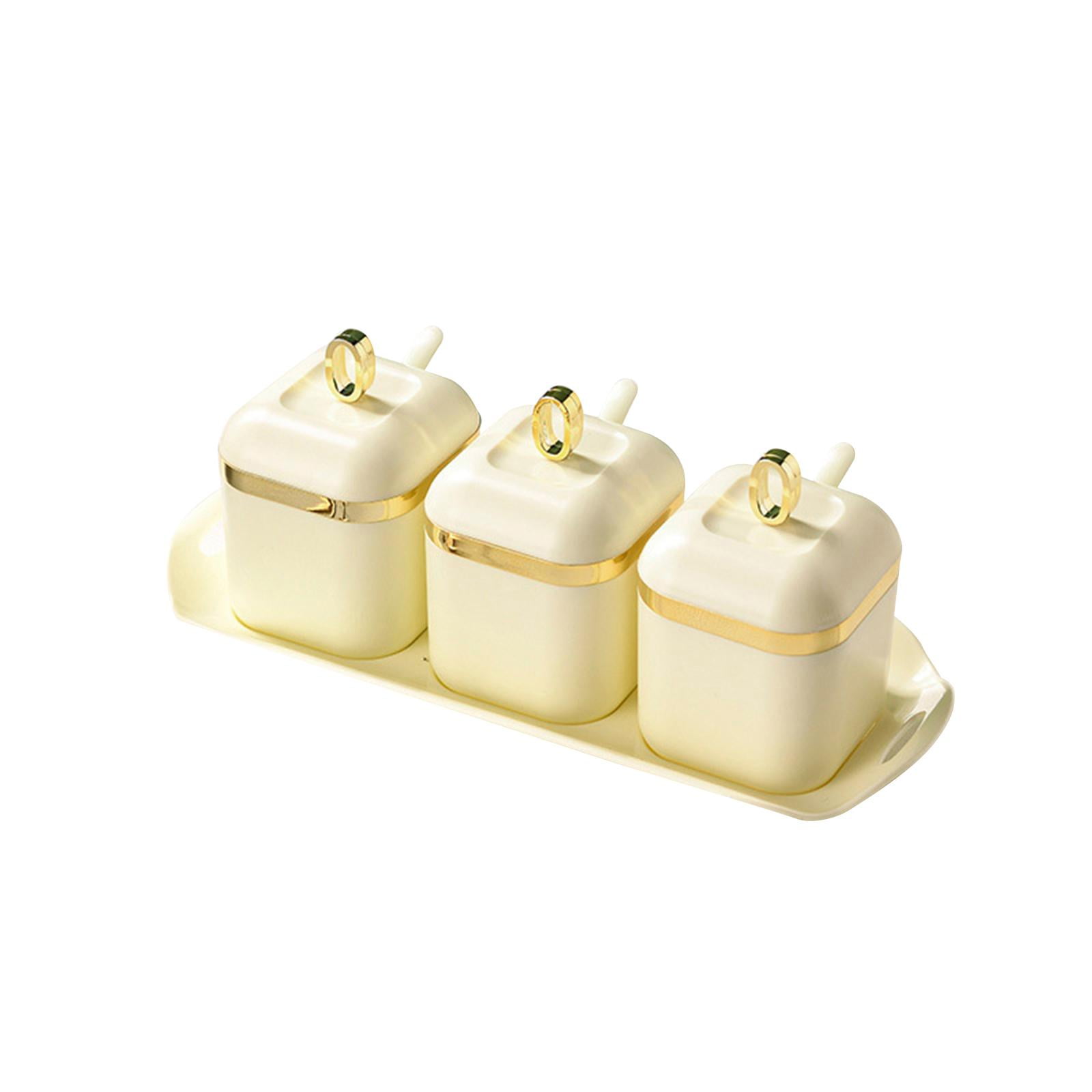 Seasoning Box Set, Condiment Pots Set, Modern with Lid Spoon Tray jar ...