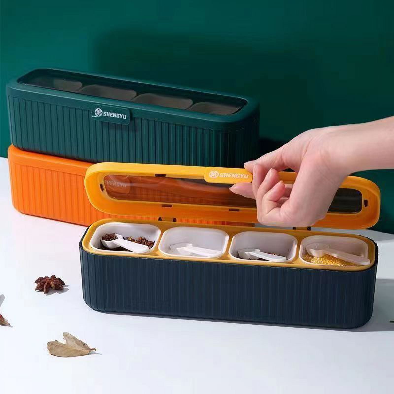 Seasoning Box, Set of 4 Crystal Seasoning Storage Container with Spoon ...