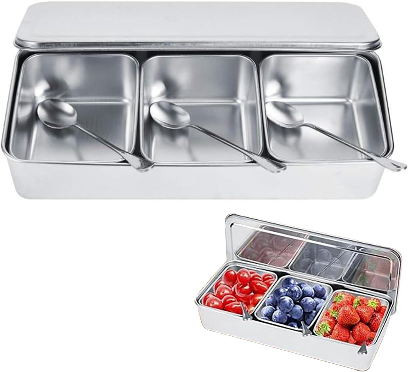 Seasoning Condiment Container, 3 Compartment 304 Stainless Steel ...