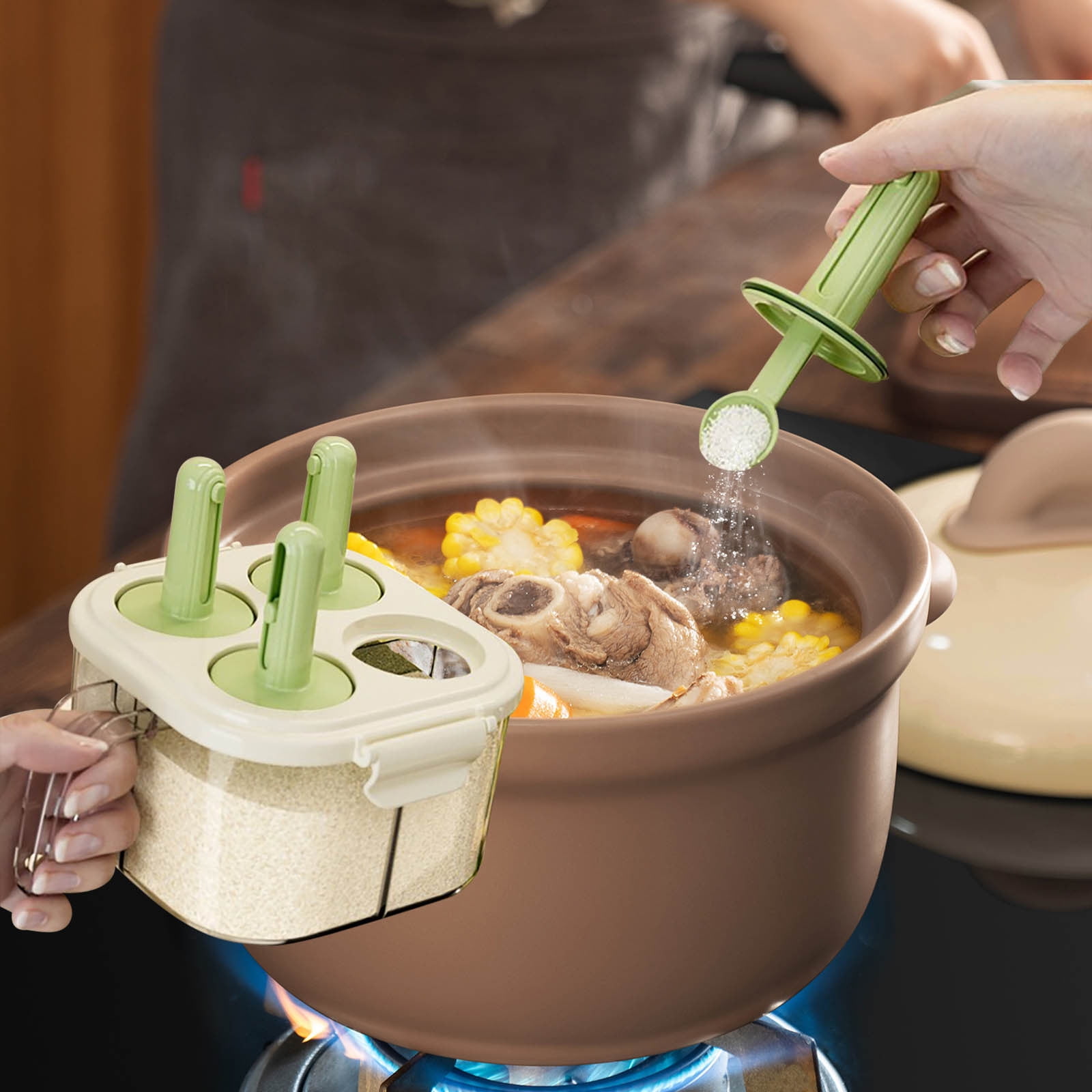 Seasoning Jar with Retractable Spoon | Self-Opening Sealed Spice ...