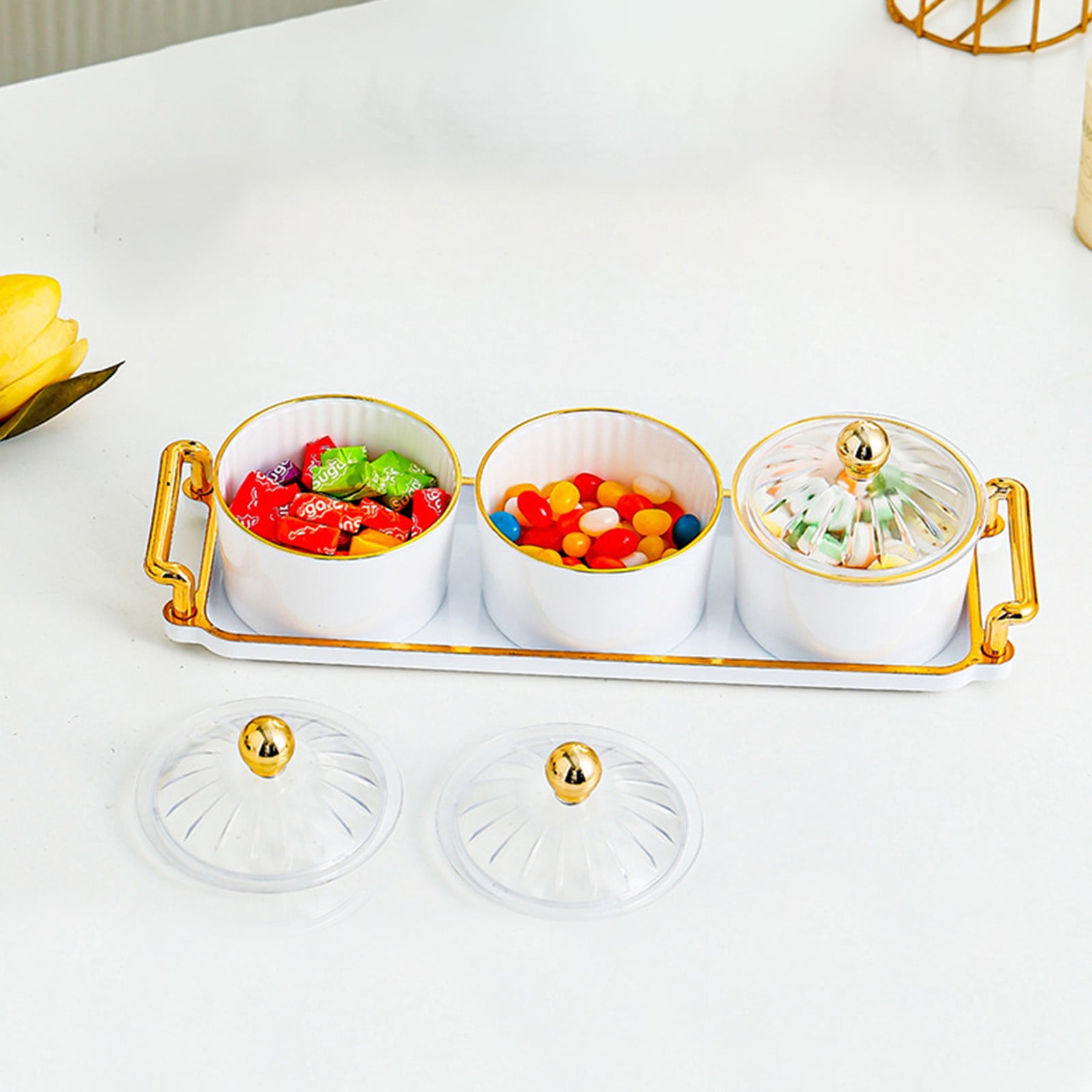 Seasoning Jar Set with 3 Airtight Compartments | 3 Spoons & Metal Tray ...