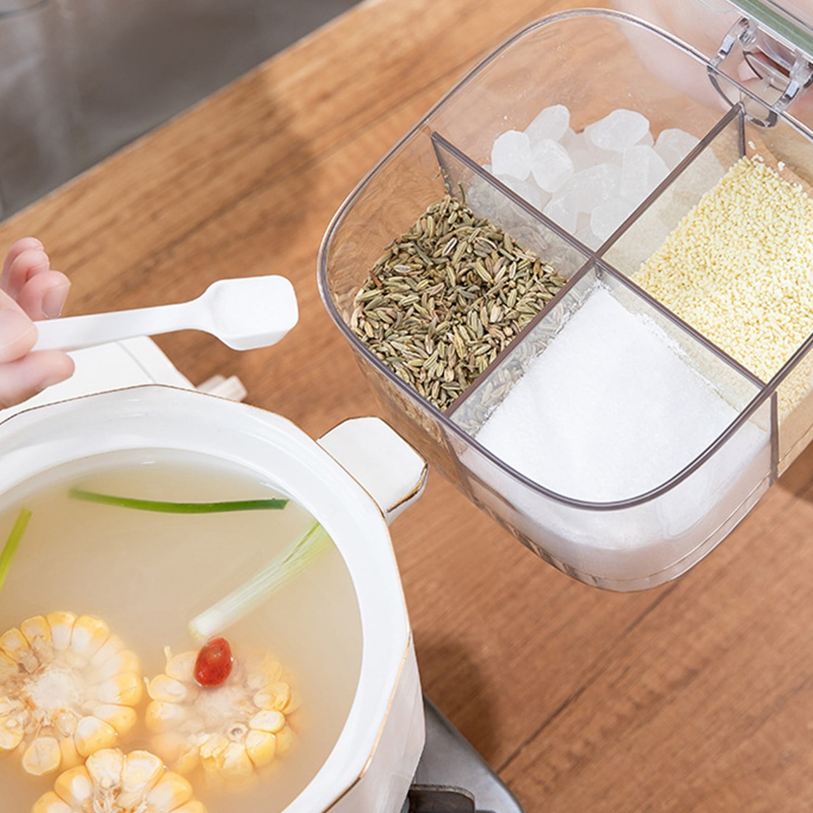 Seasoning Jar Set with 4 Compartments | Transparent Plastic Spice ...