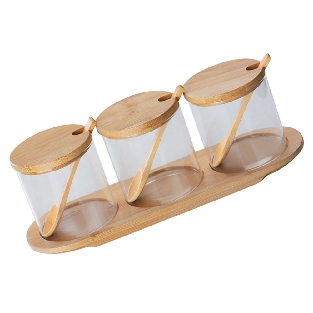 NIAIZEK Transparent Bamboo Glass Round Kitchen Jars Set - Walmart.com