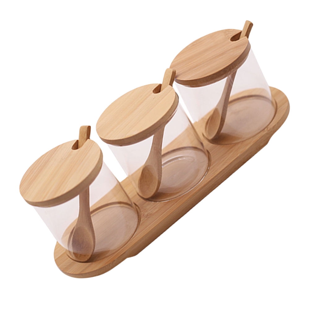 Seasoning Jar Set Spice Storage Holder Pots with Spoons Glass Jars ...