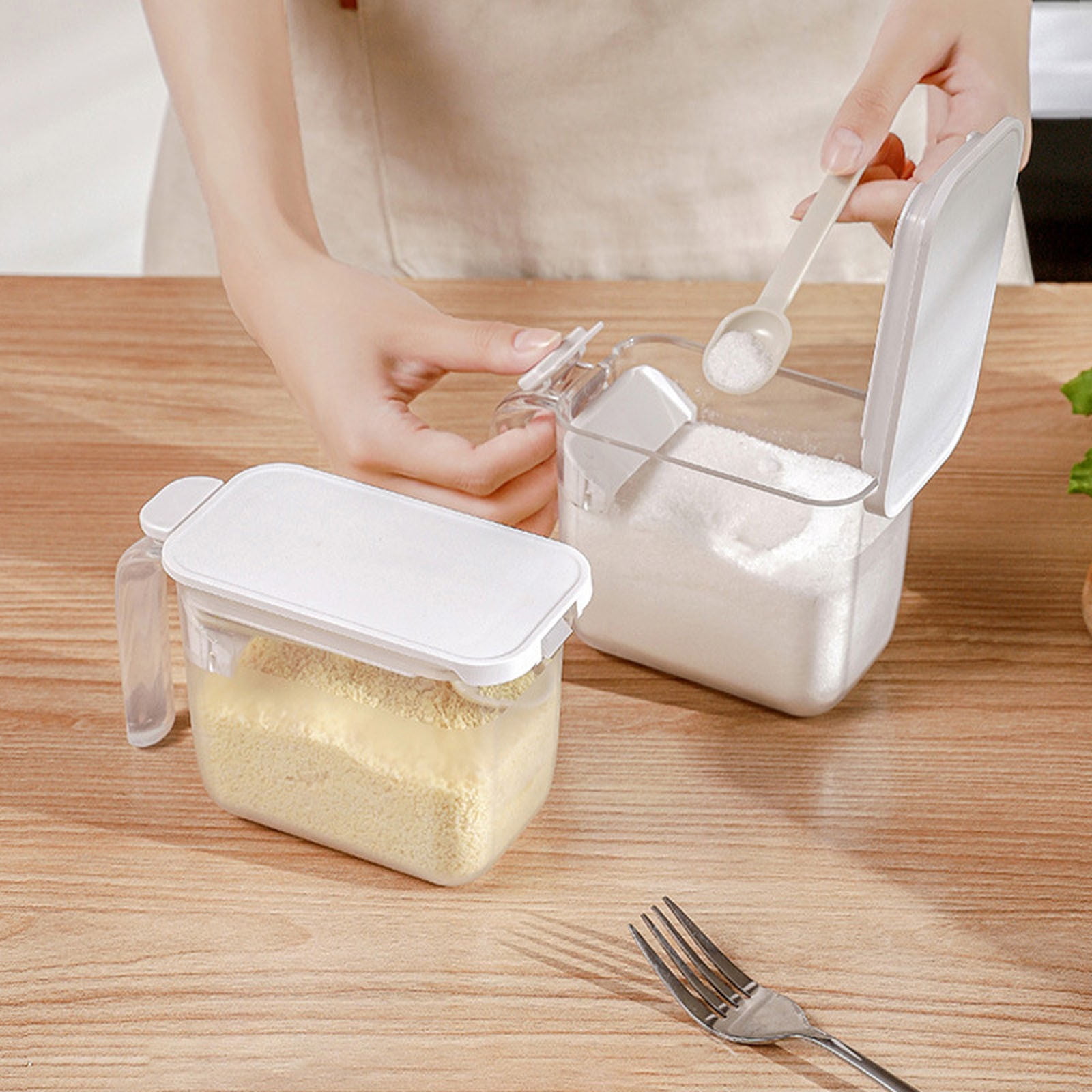 Seasoning Pot with Spoon, White, Condiment Container (Moisture ...