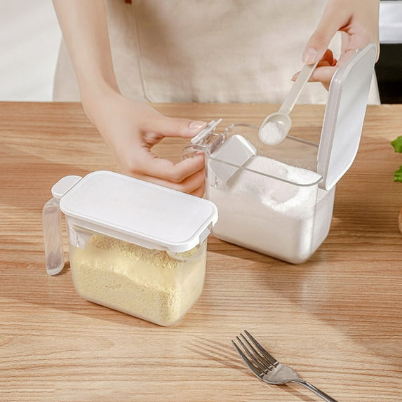 Seasoning Pot with Spoon, White, Condiment Container (Moisture ...