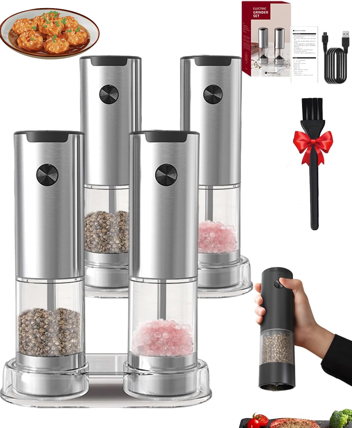 Seasonmate – Stainless Steel Electric Salt & Pepper Grinder Set with ...