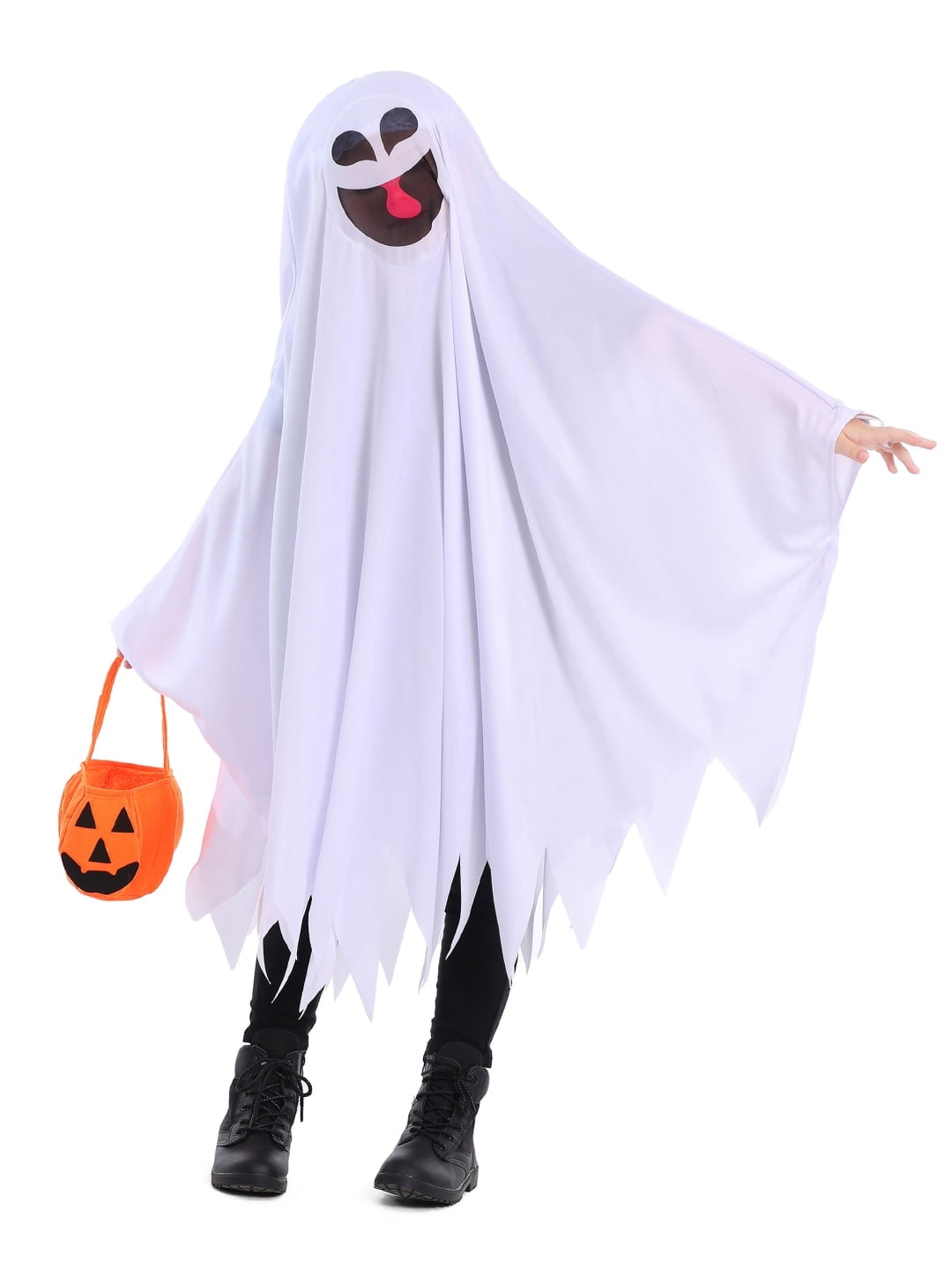 Seasons Ghost Costume for Kids, White Cloak with Pumpkin Bag, Novelty ...