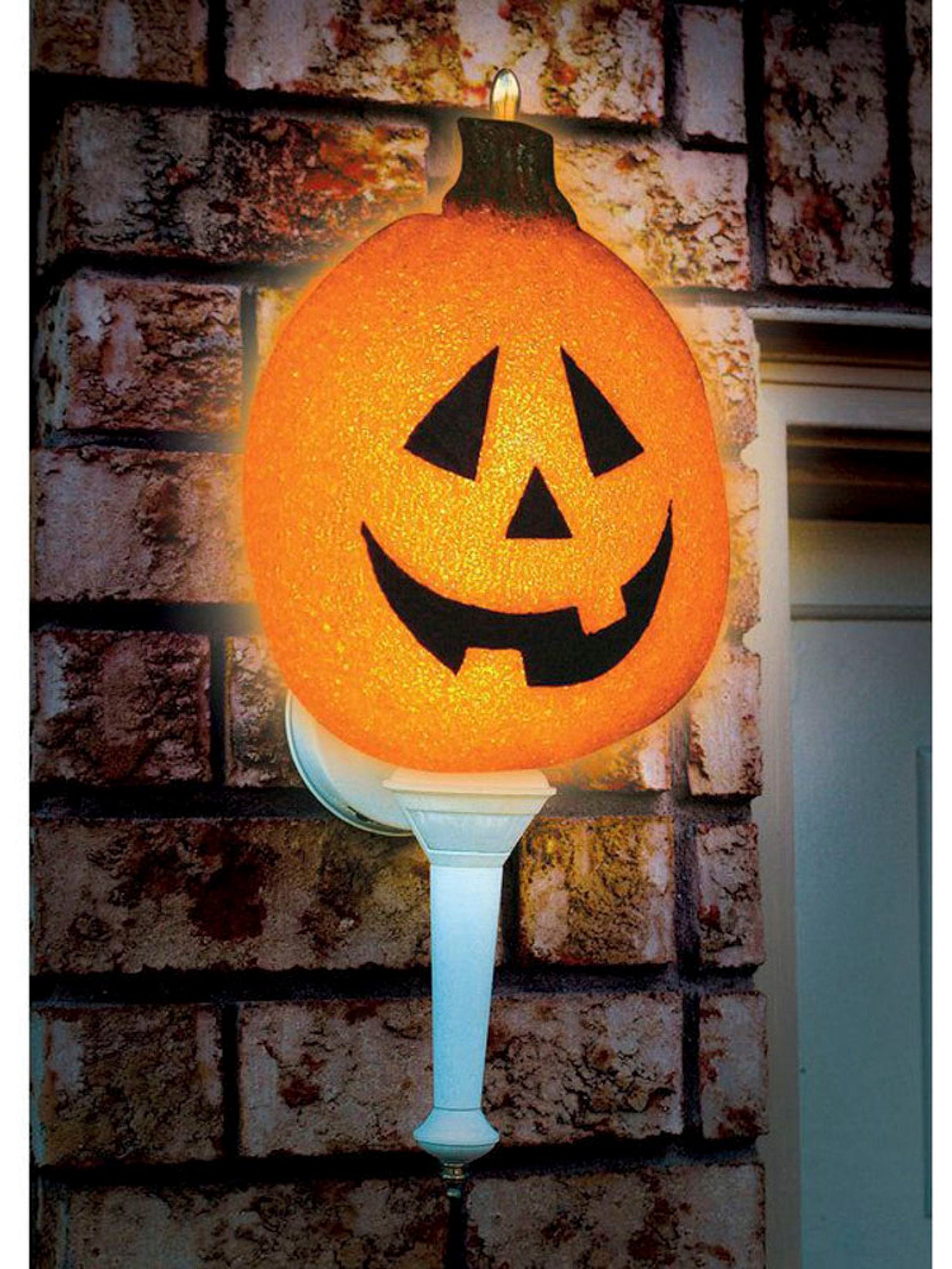 Seasons Sparkling Pumpkin Porch Light Cover for Halloween, Outdoor Fall ...