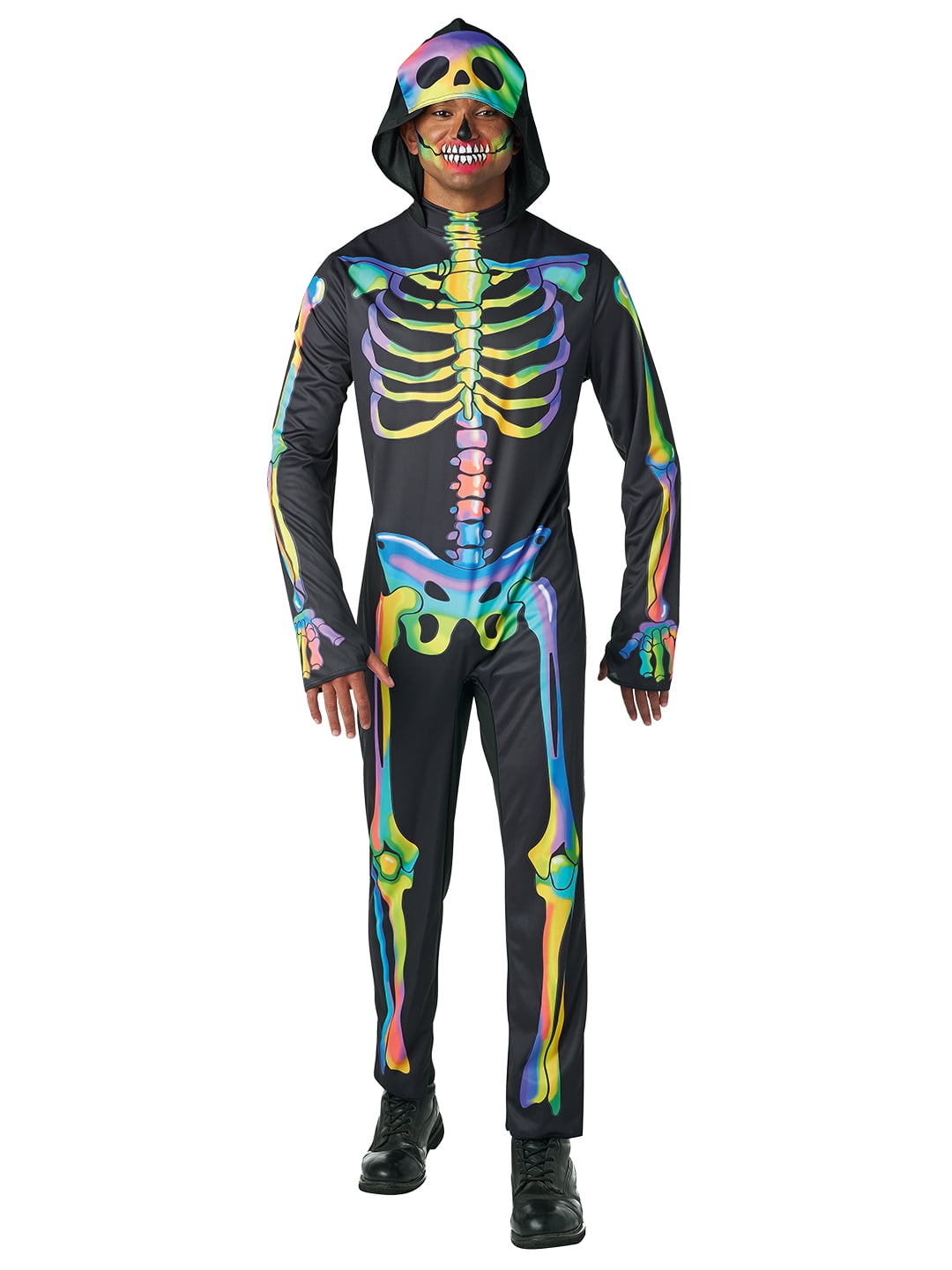 Seasons Rainbow Skeleton Costume with Hood for Man, Black-Light ...