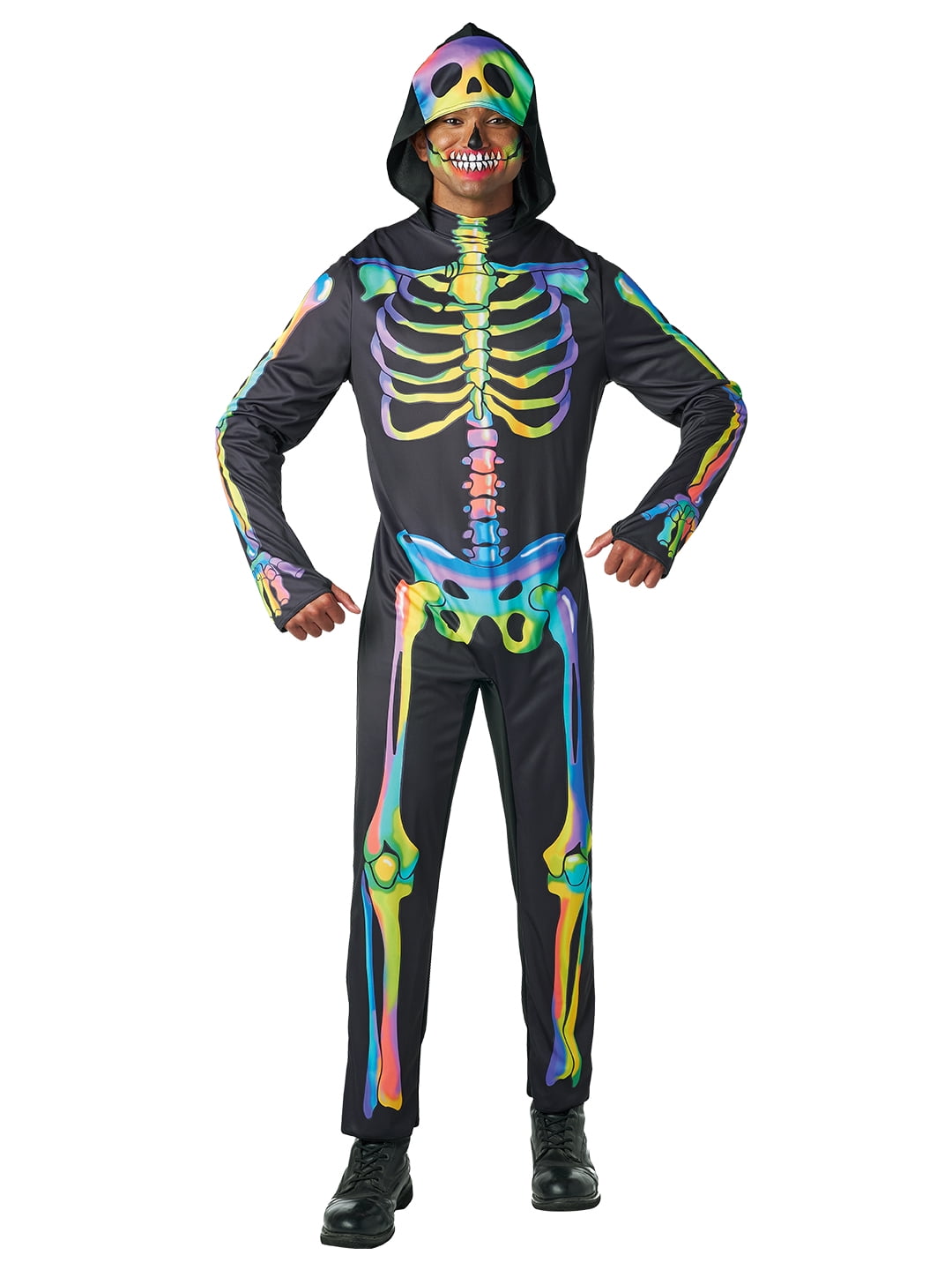 Seasons Rainbow Skeleton Costume with Hood for Man, Black-Light ...