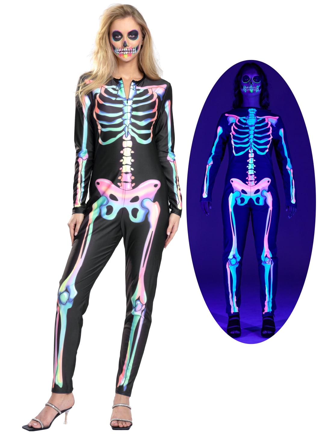 Seasons Women's Halloween Skeleton Costume, Double-Sided Colourful ...