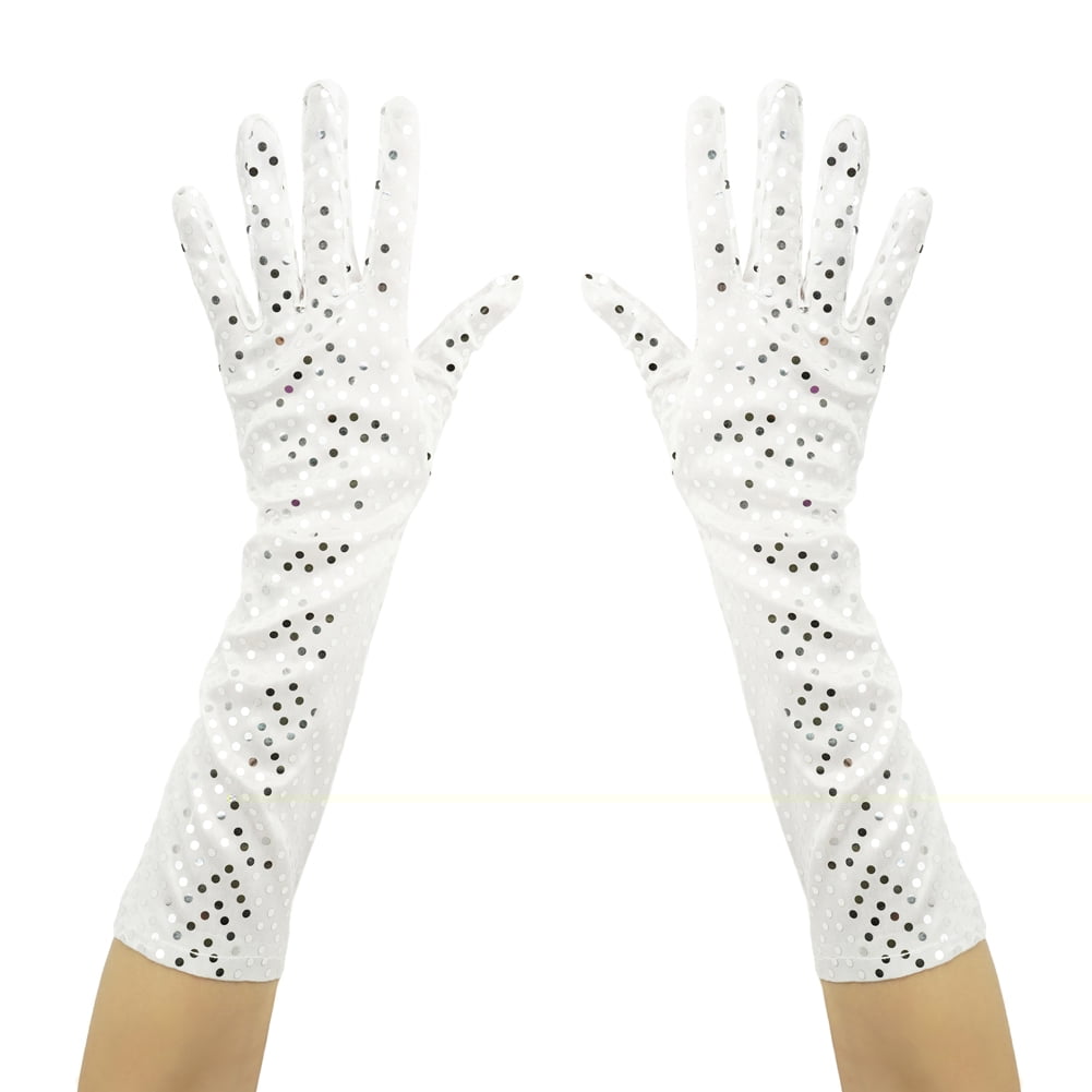 SeasonsTrading White Shiny Sequin Gloves - Prom, Wedding, Evening ...
