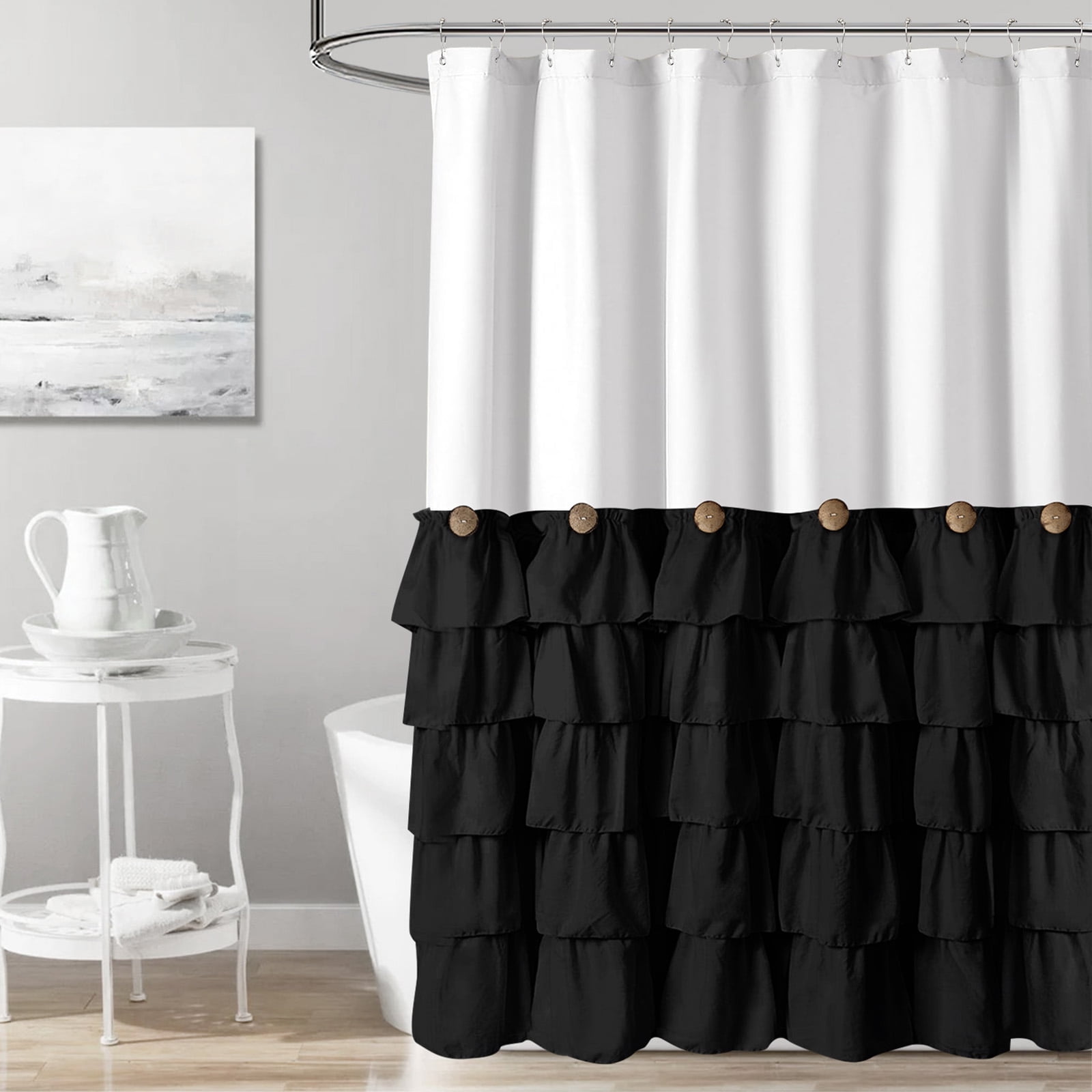 "Seasonwood Modern Farmhouse Style Bathroom Shower Curtain, Black and ...