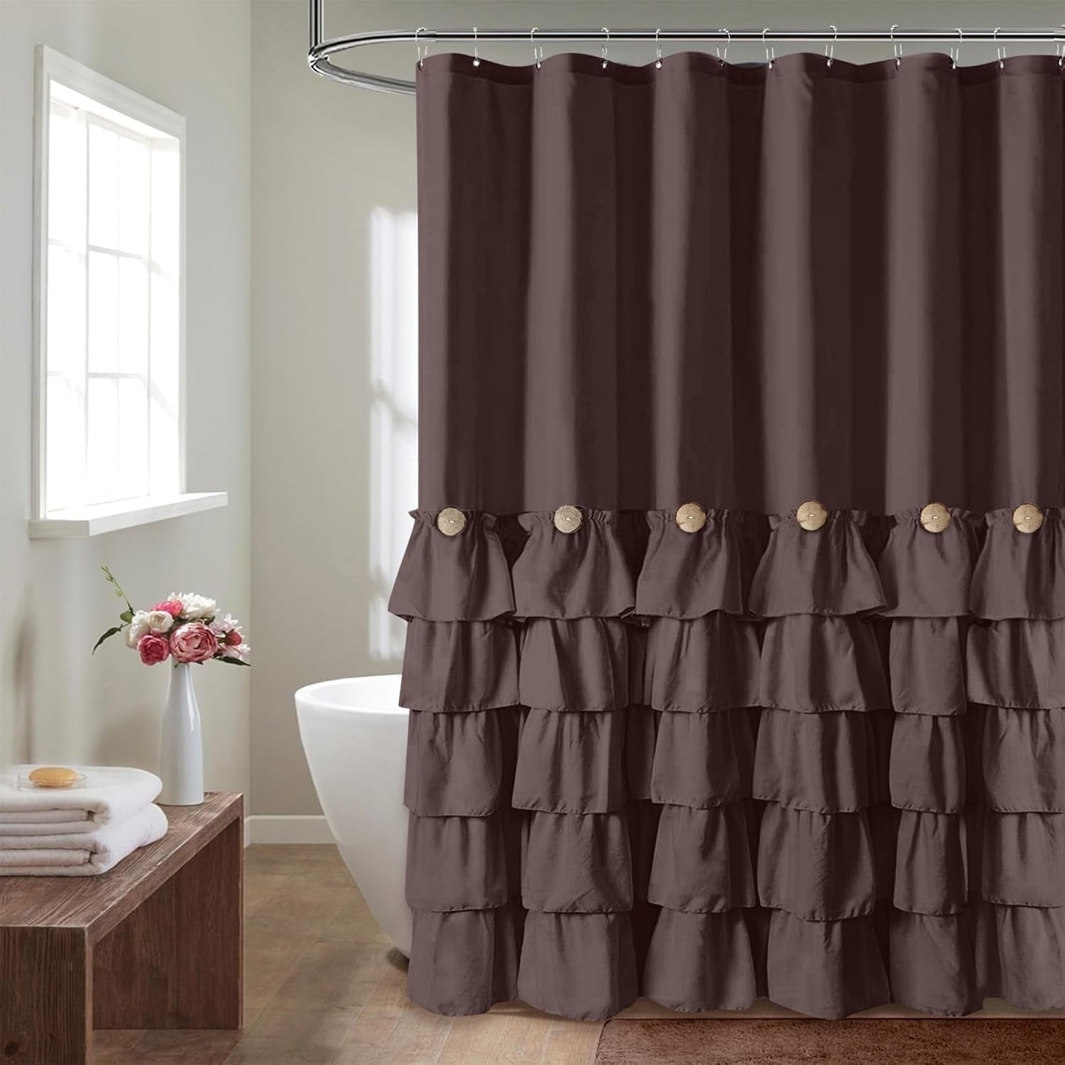 Seasonwood Extra Long Farmhouse Shower Curtains,Fabric Cute Ruffle ...