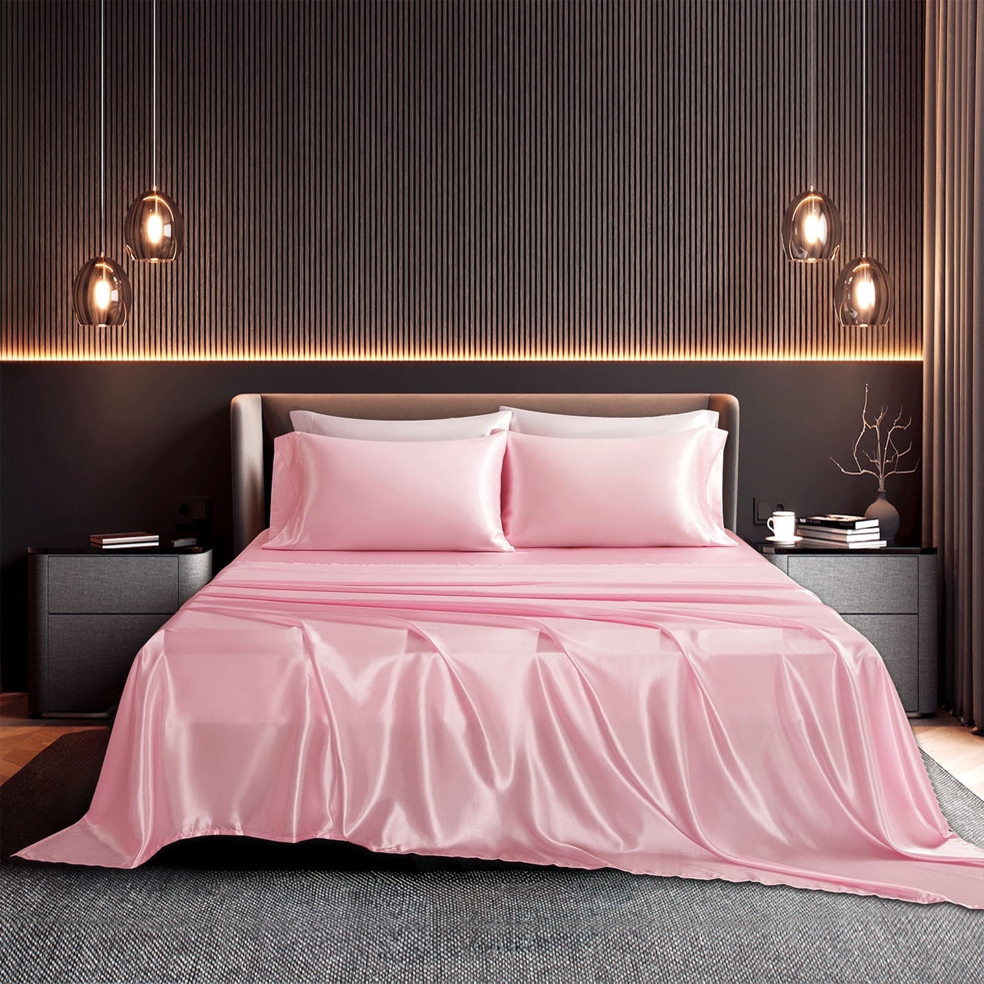 Seasonwood Microfiber Satin Sheets Full Size Pink 1800 Thread Count ...