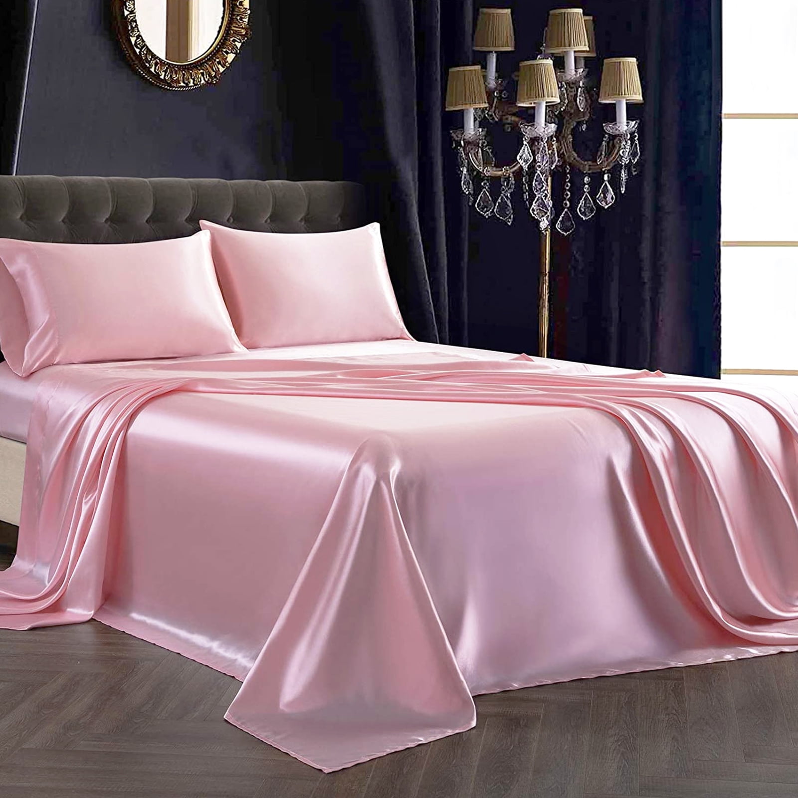 Seasonwood Pink Sheets Full Size Soft 1800 Microfiber Satin Sheet Set 4 ...