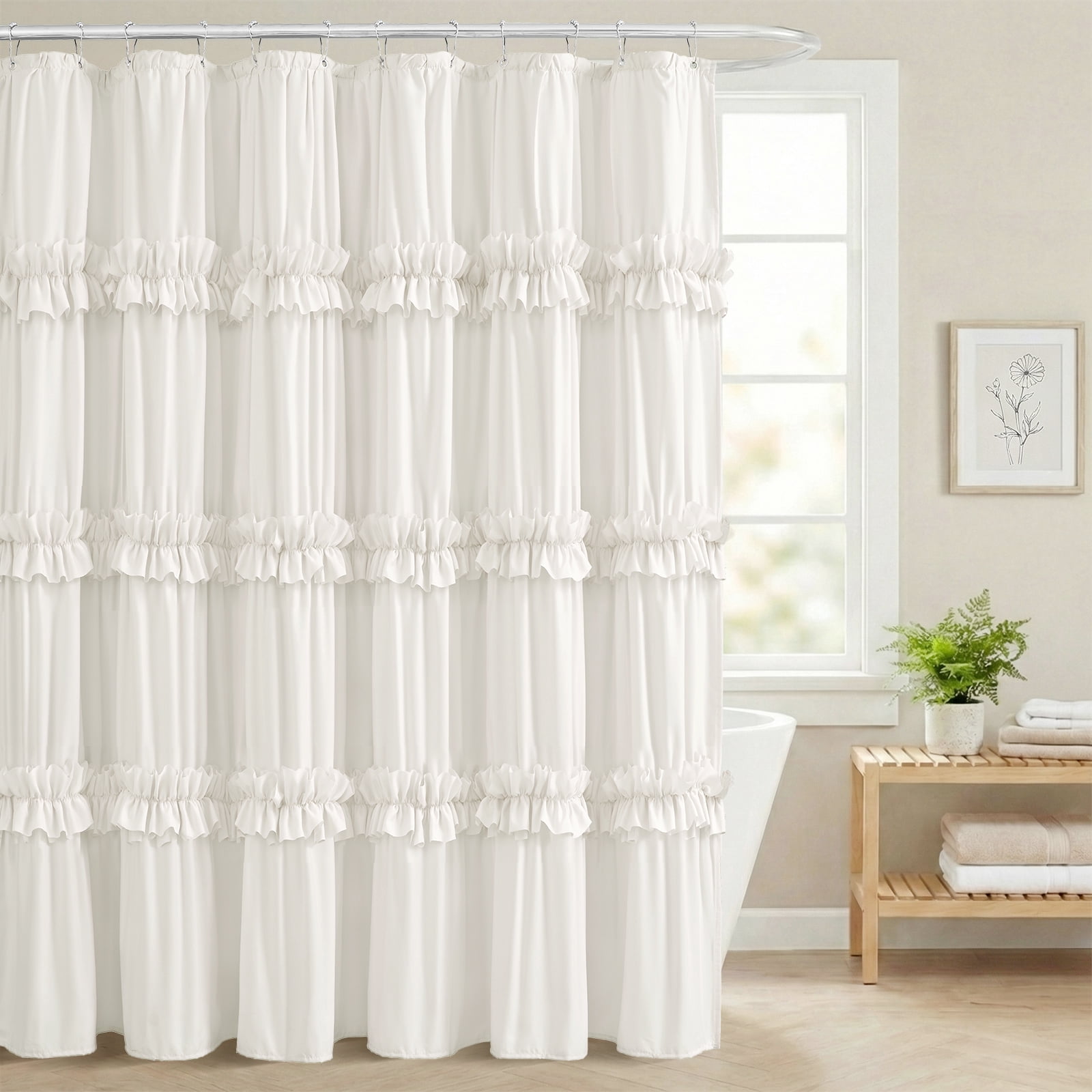 Seasonwood Ruffle Shower Curtain,Cream Tiered Fabric Bathroom Curtain ...