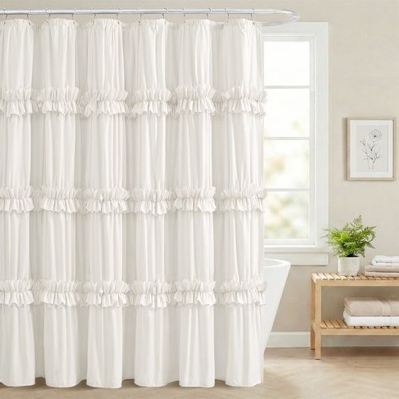 Seasonwood, Farmhouse Ruffle Shower Curtain, 72 x 72 inch, Cream ...