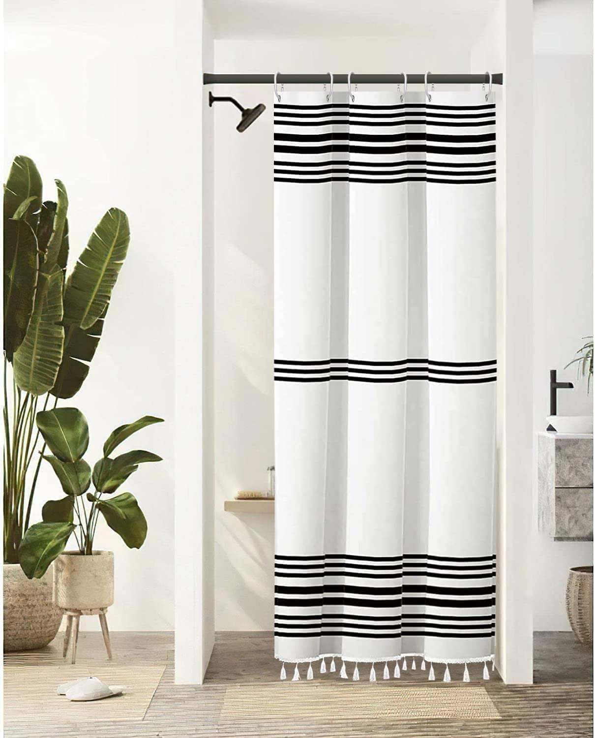 Seasonwood Stall Shower Curtain Black And White Striped Modern Fabric
