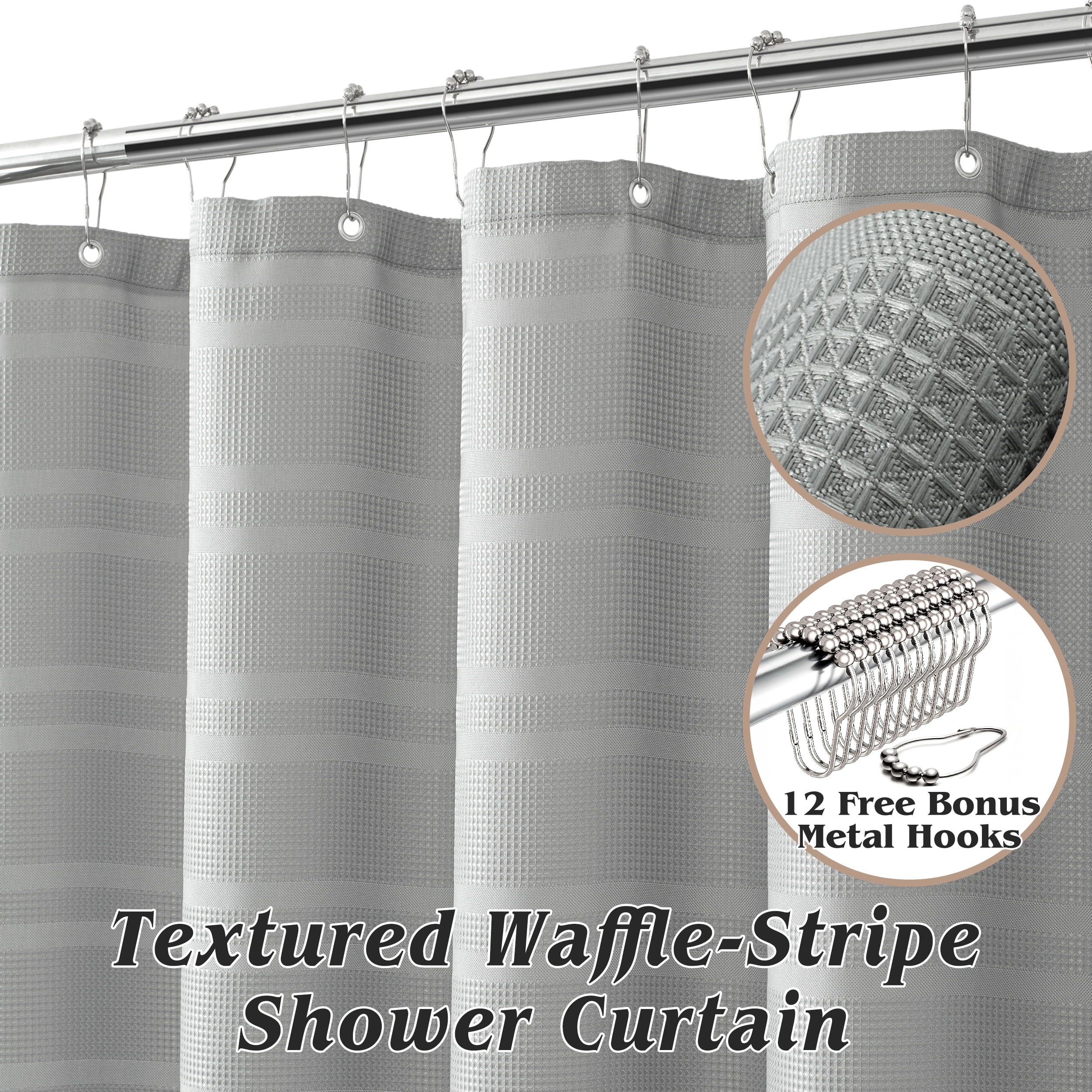 Seasonwood Waffle Shower Curtain Striped Fabric Gray Shower Curtains ...