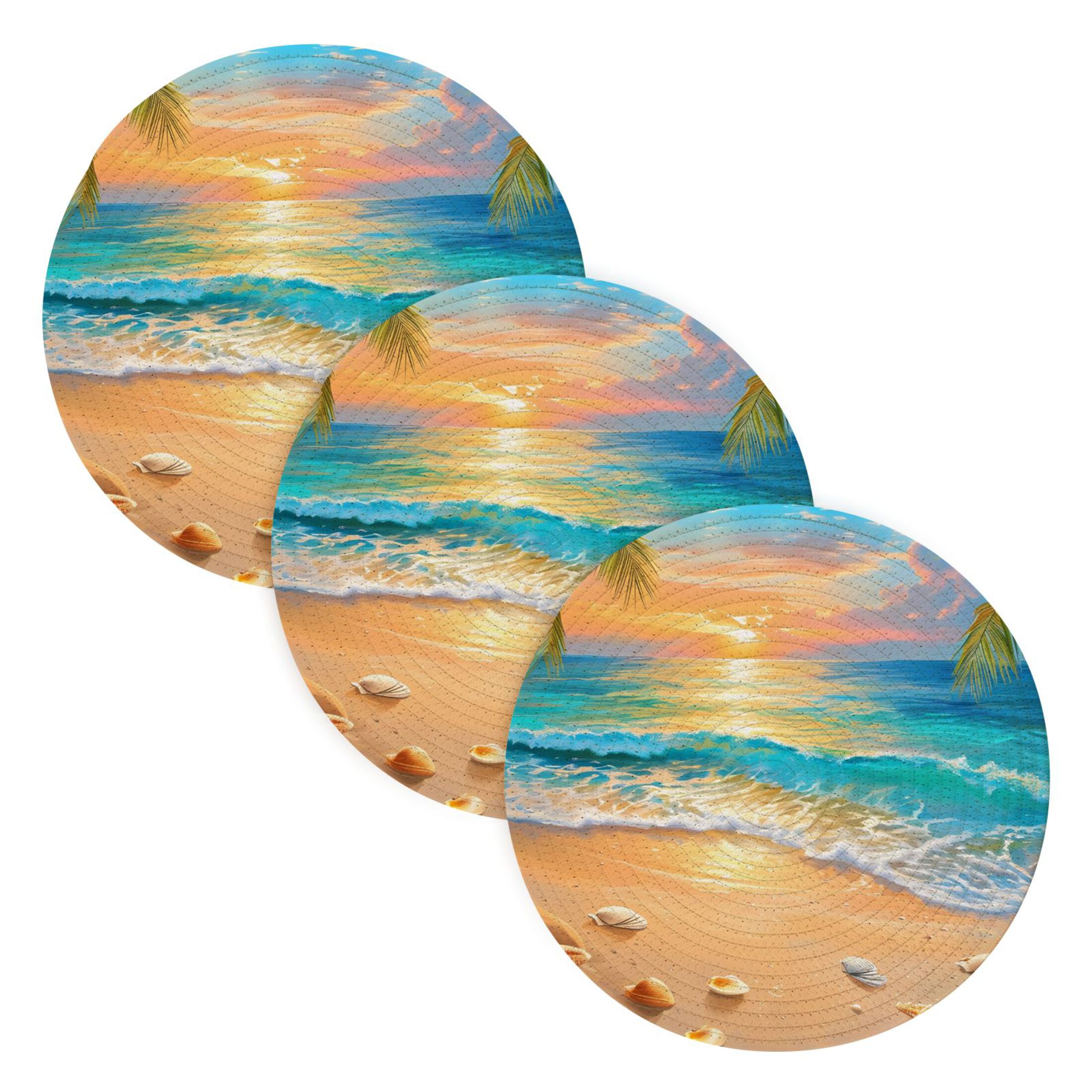 Seastar Beach Sunset 3 PCs Pot Holders Trivets Kitchen 15" Cotton Pans ...
