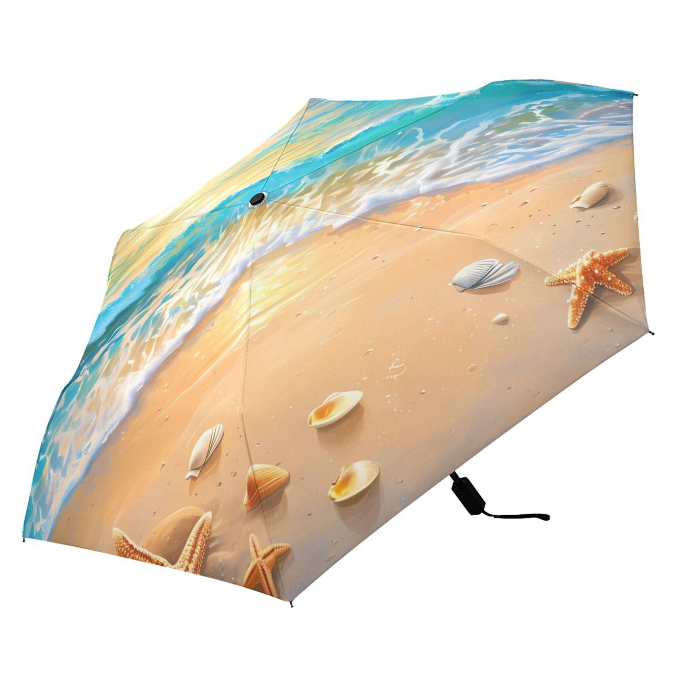Seastar Beach Sunset Compact Folding Umbrella for Rain Windproof Travel ...