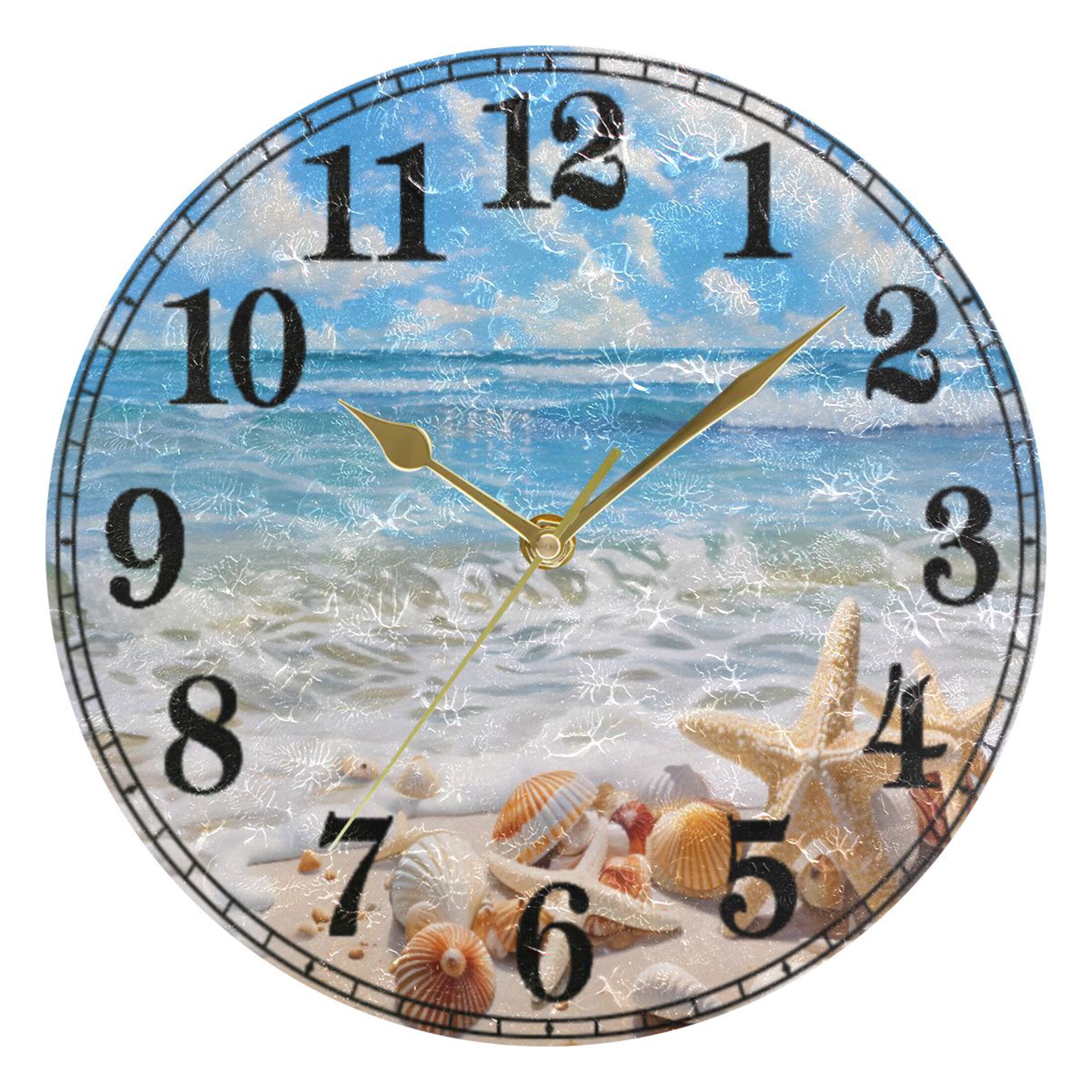 Seastar Seashell on Beach Silent Wall Clock 10" Non-Ticking Battery ...