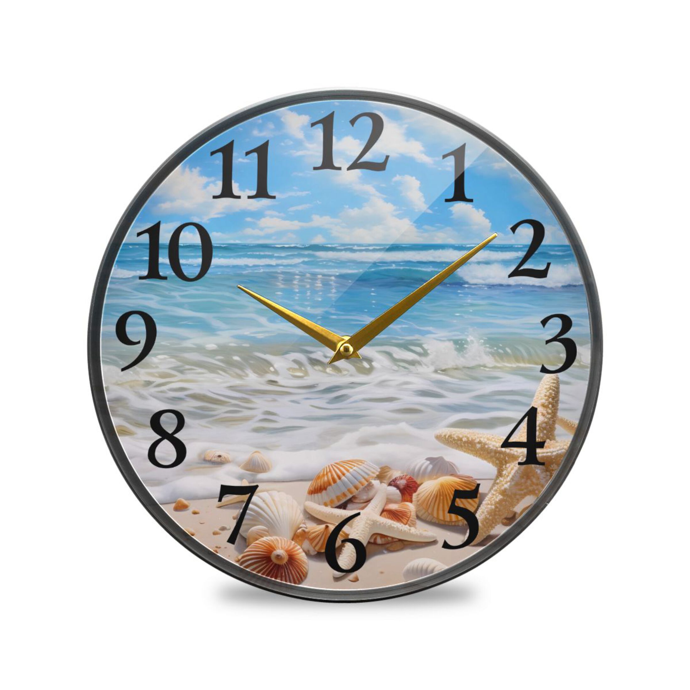 Seastar Seashell on Beach Wall Clocks Battery Operated 9.5 Inch Round ...
