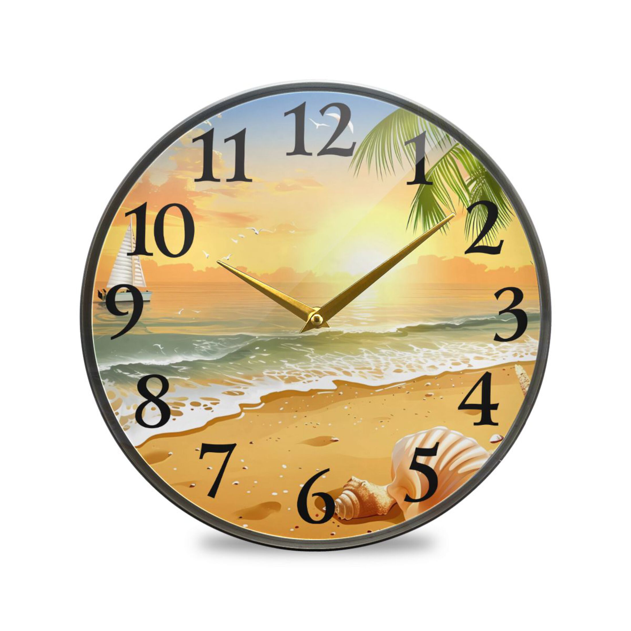 Seastar Seashell with Sunset Wall Clocks Battery Operated 11.9 Inch Round Clock Acrylic Silent ...