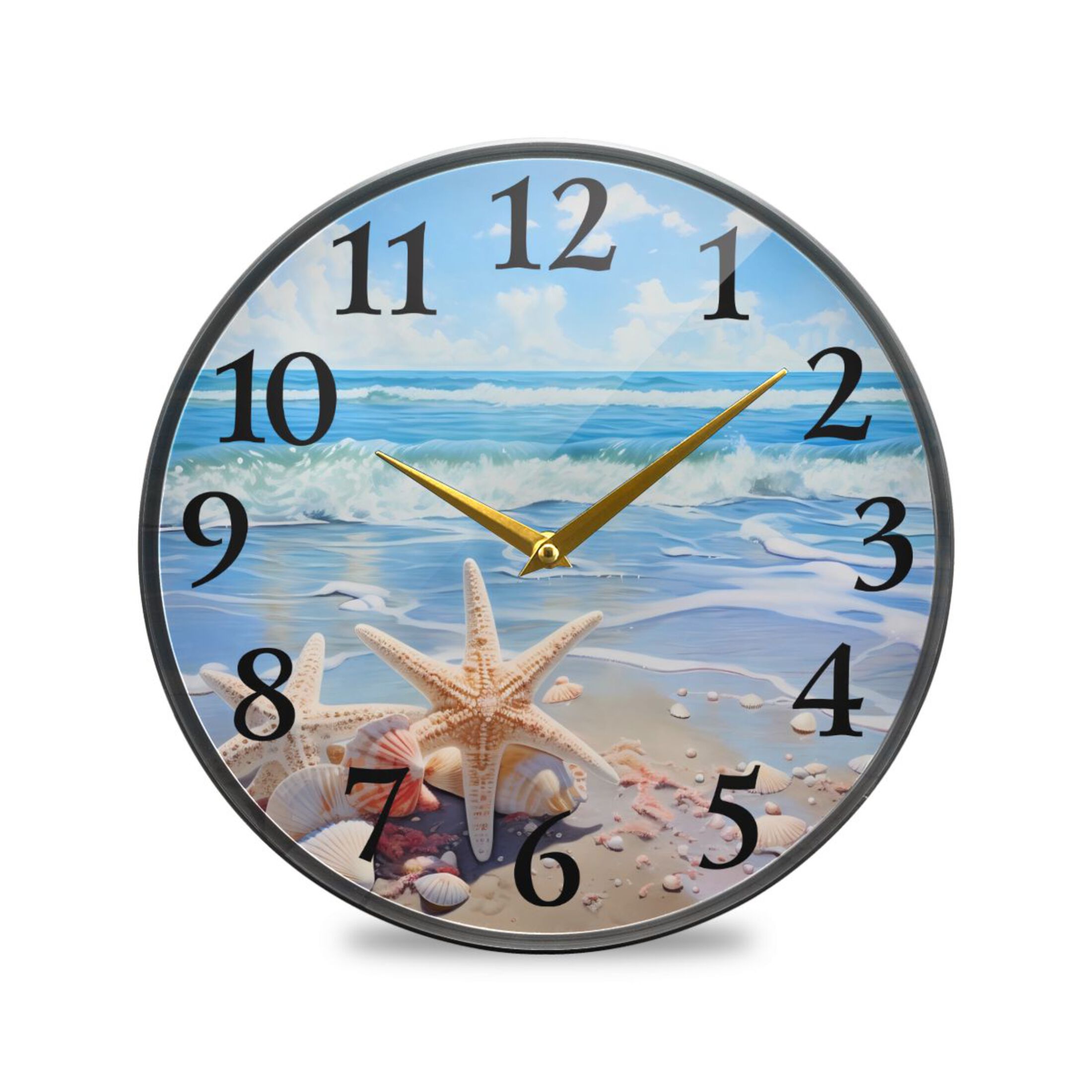Seastar Seashells Summer Beach Wall Clocks Battery Operated 11.9 Inch ...