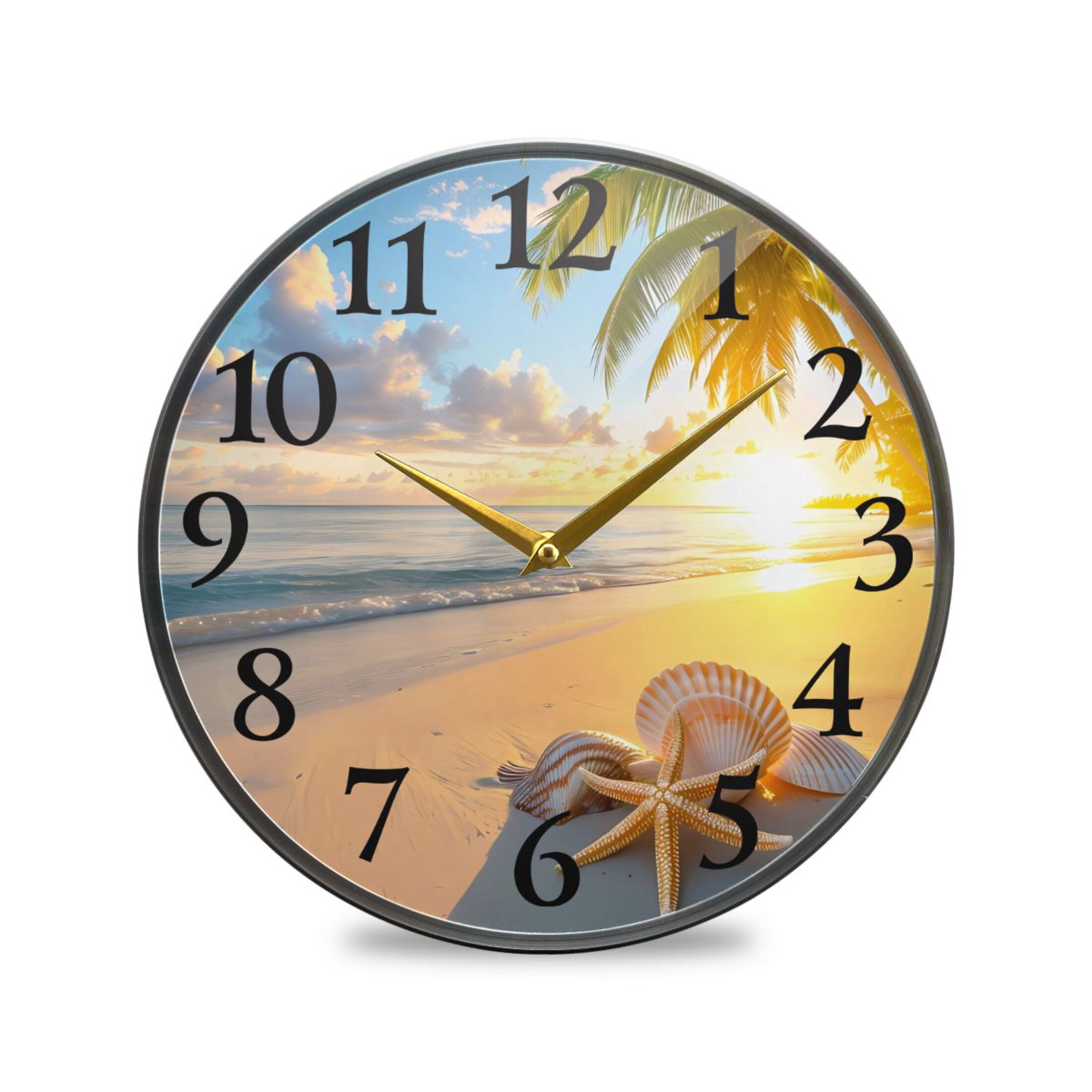 Seastar Seashells on Beach Sunset Wall Clocks Battery Operated 11.9 ...