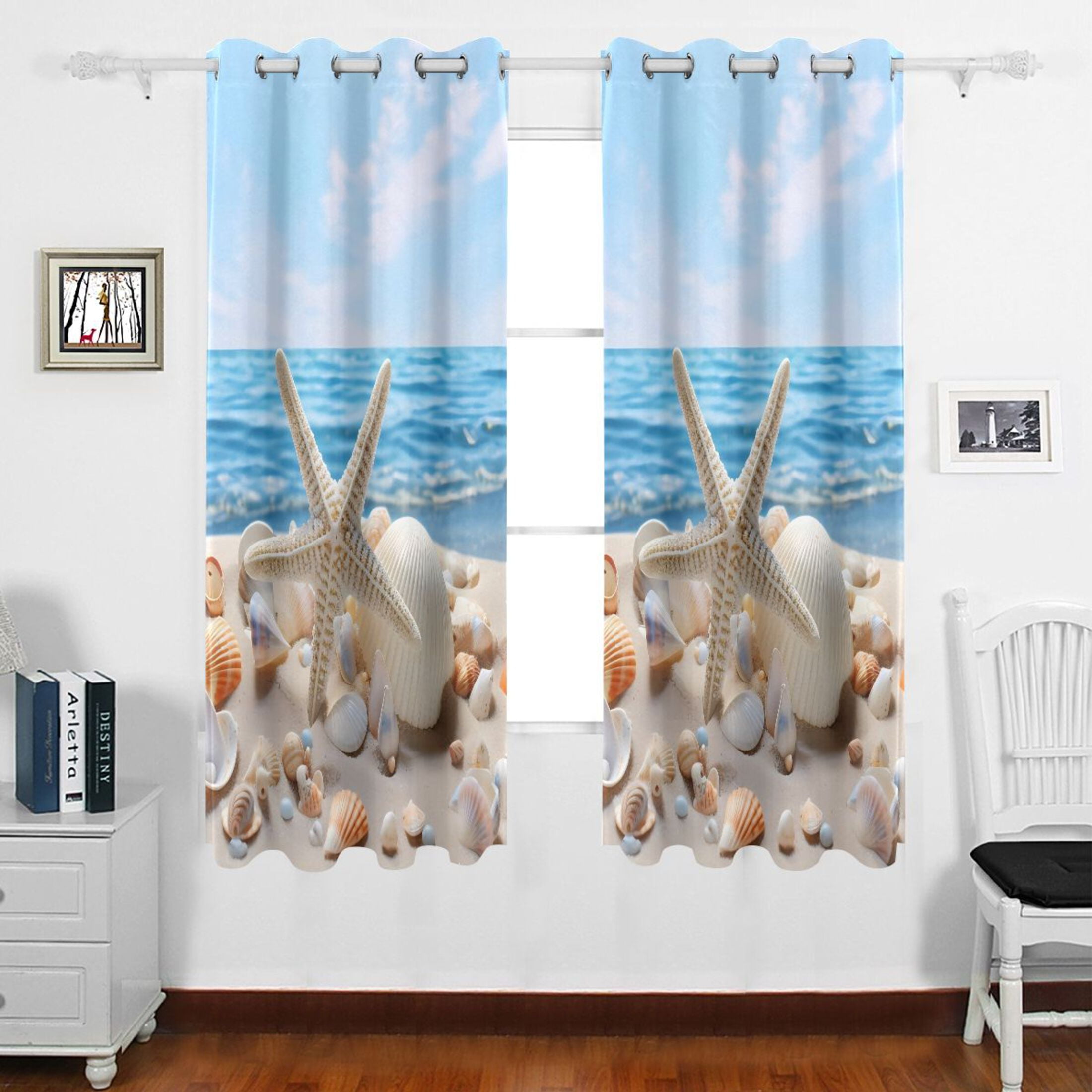 Seastar and Shells on Beach Grommet Blackout Curtains Thermal Insulated ...